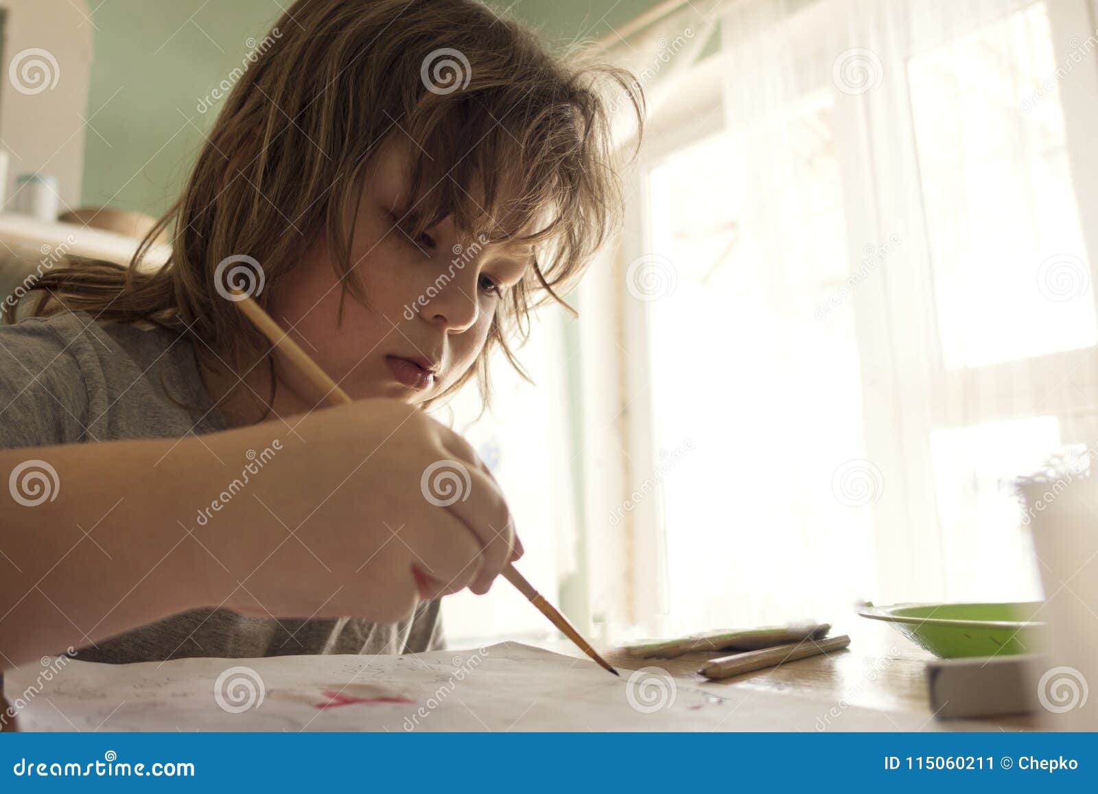 Children Draw in Home, Boy Studying Drawing at School Stock Image ...