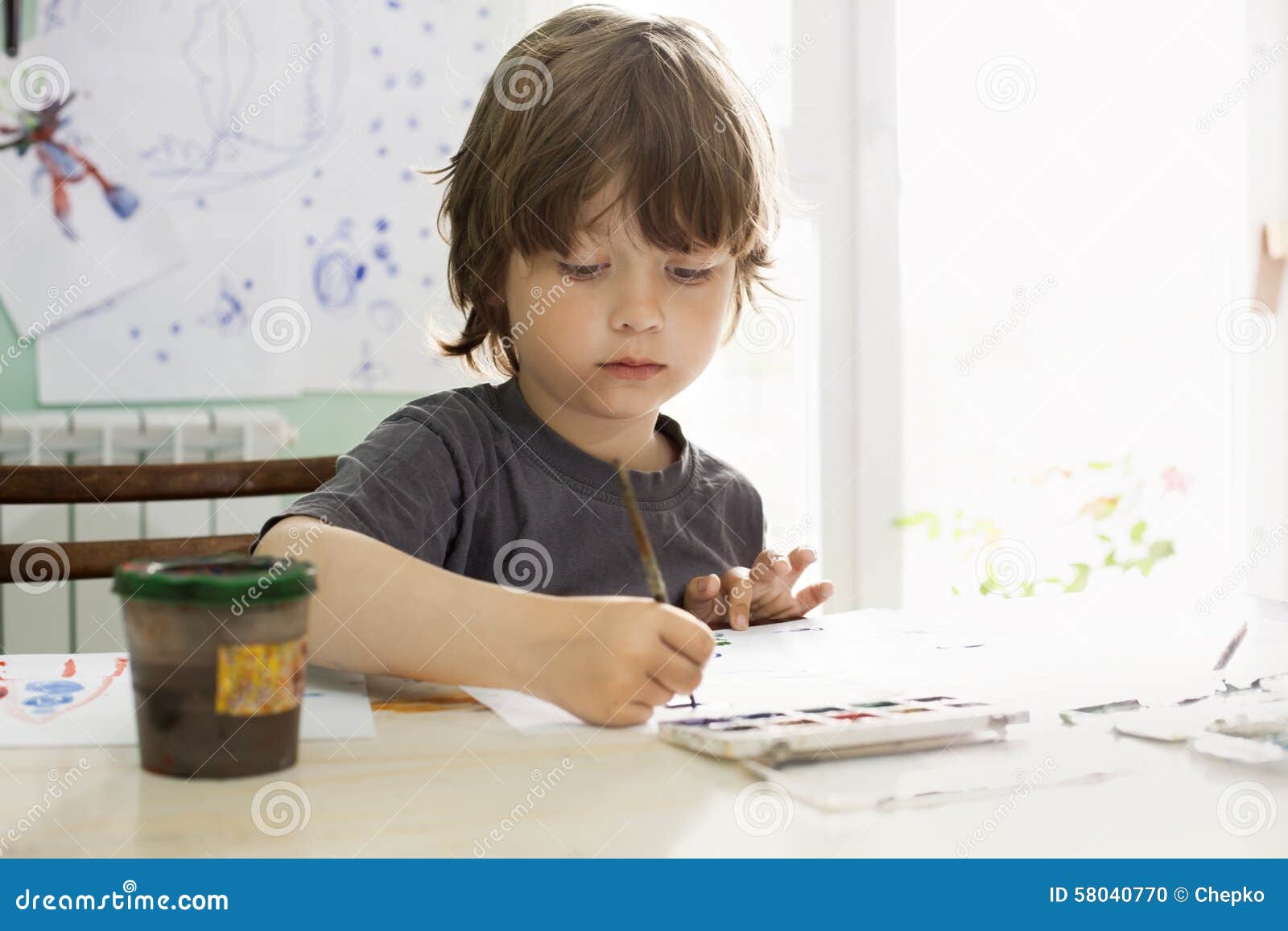 Children draw in home stock photo. Image of happiness - 58040770
