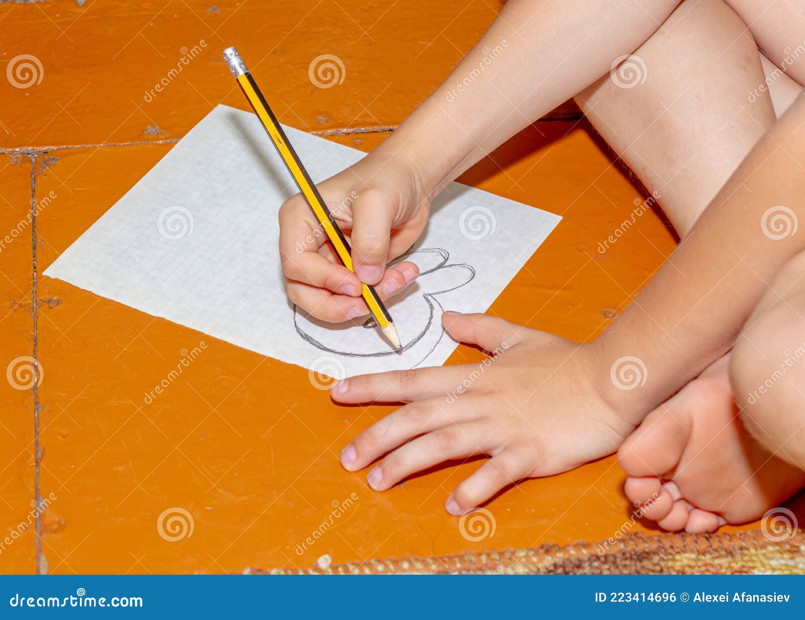 Children Draw with a Pencil. Soft Focus Stock Photo - Image of table ...