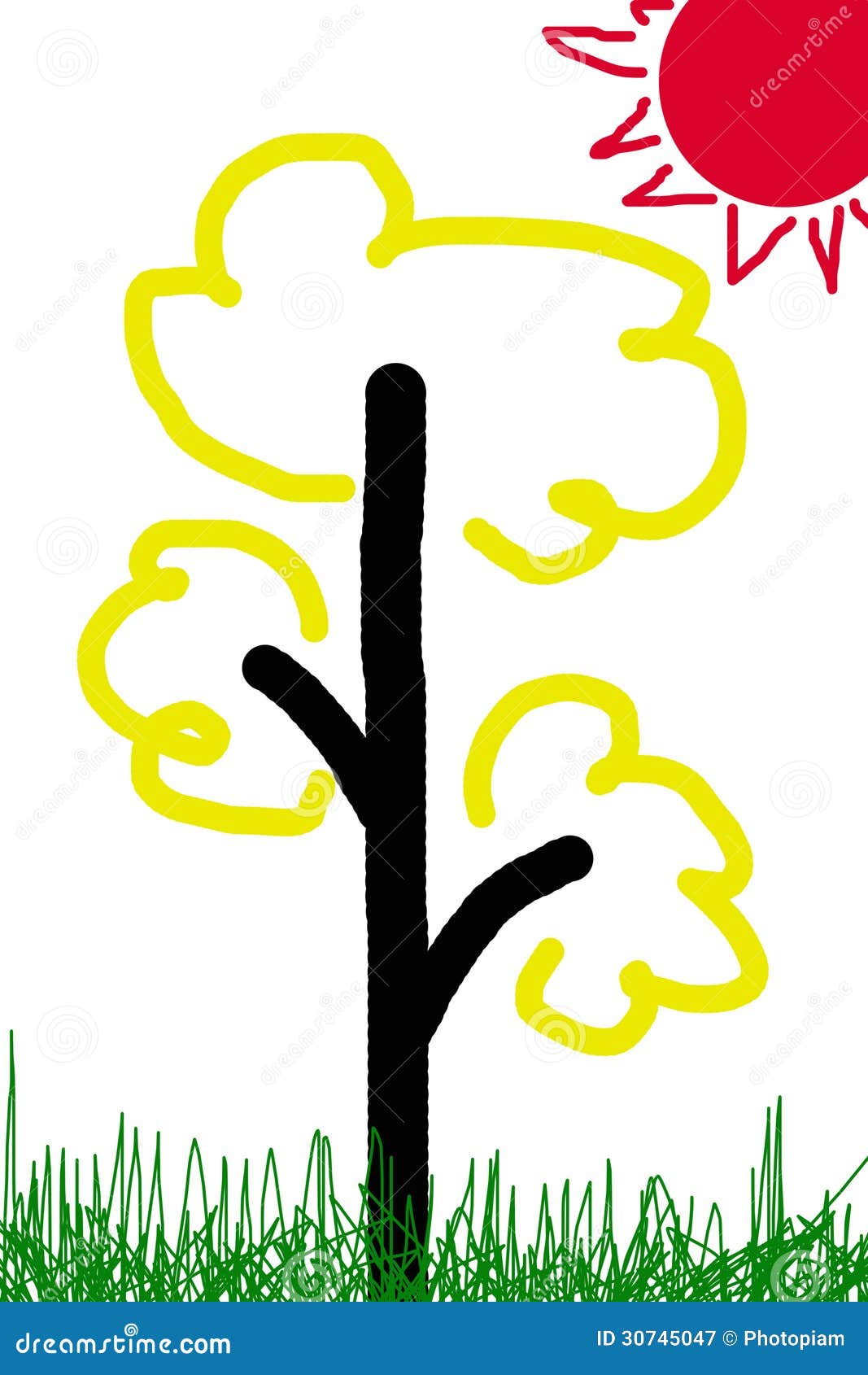 Children Draw a Tree with the Sun Stock Illustration - Illustration of ...