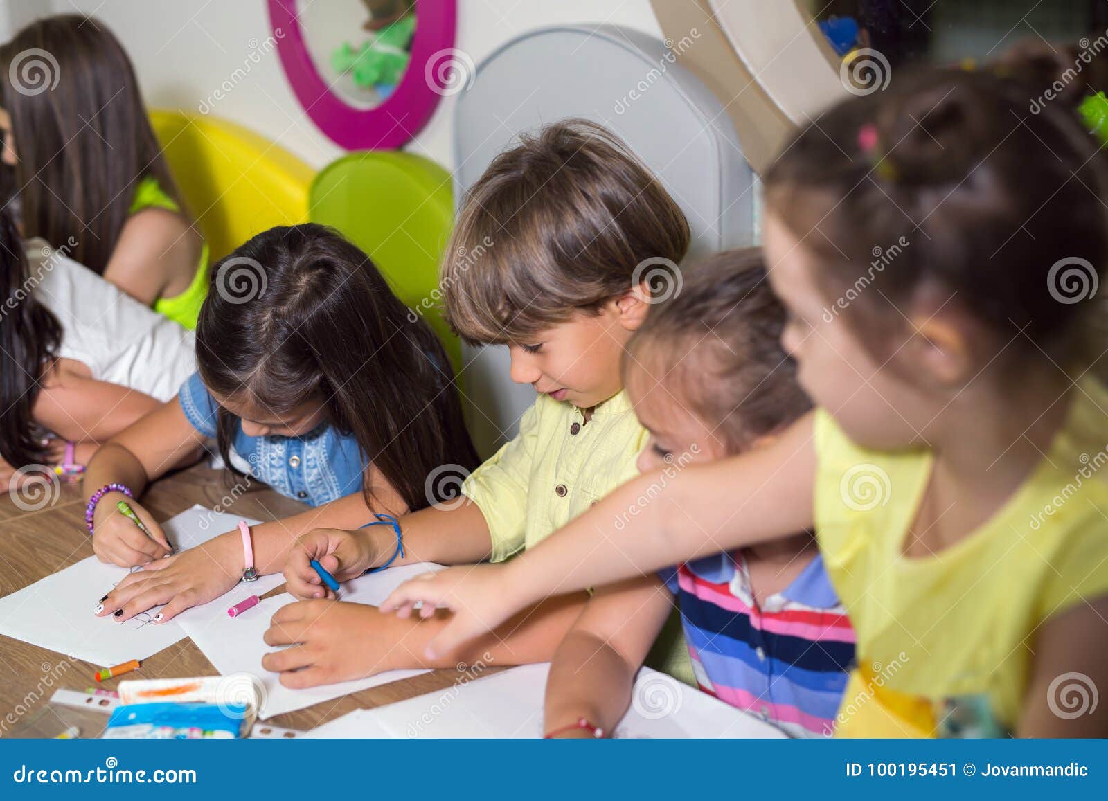 Children Drawing on a Class I Stock Image - Image of little, childhood ...