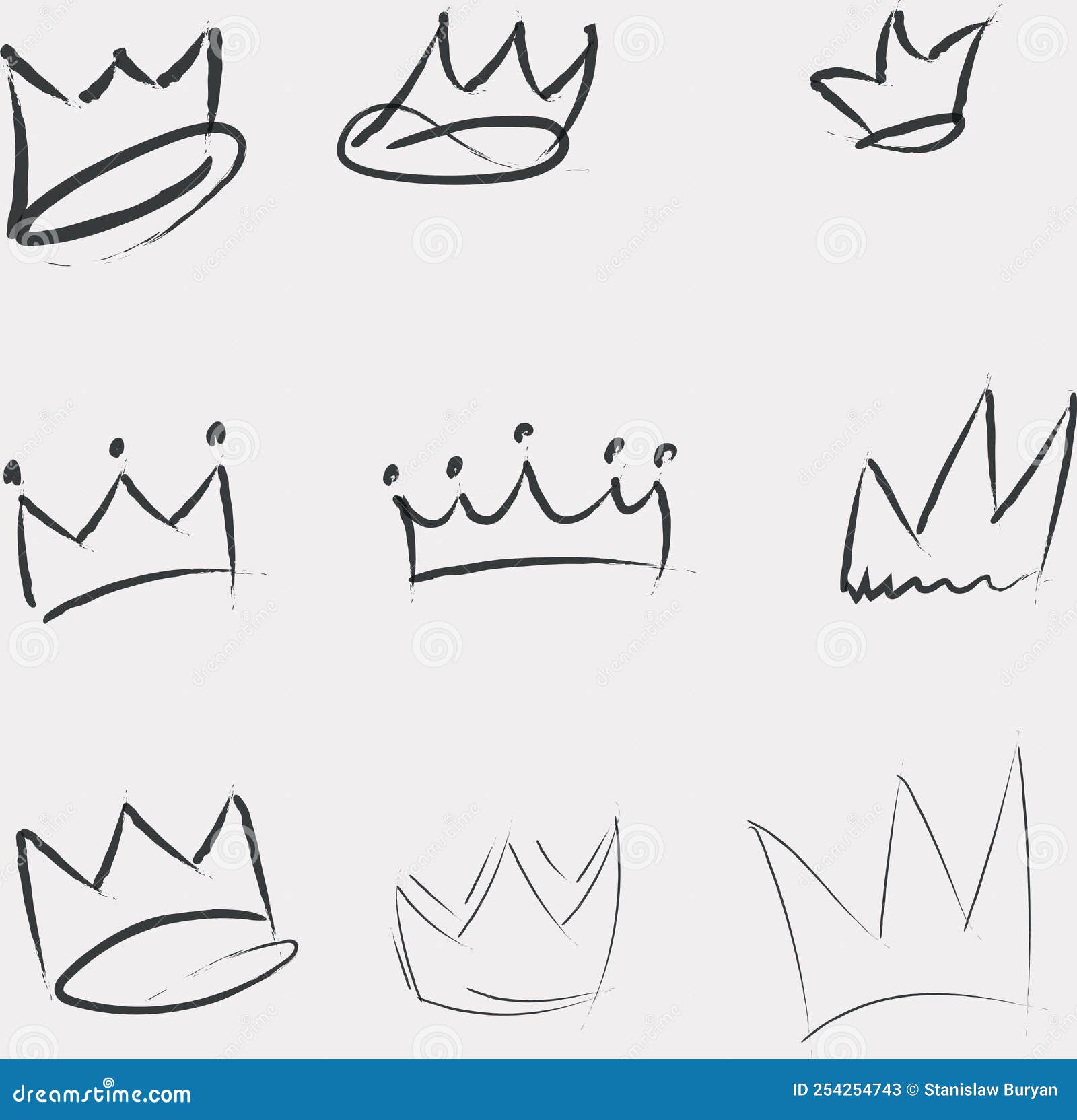 Children Drawing of Crown Set Black on Grey Stock Illustration ...