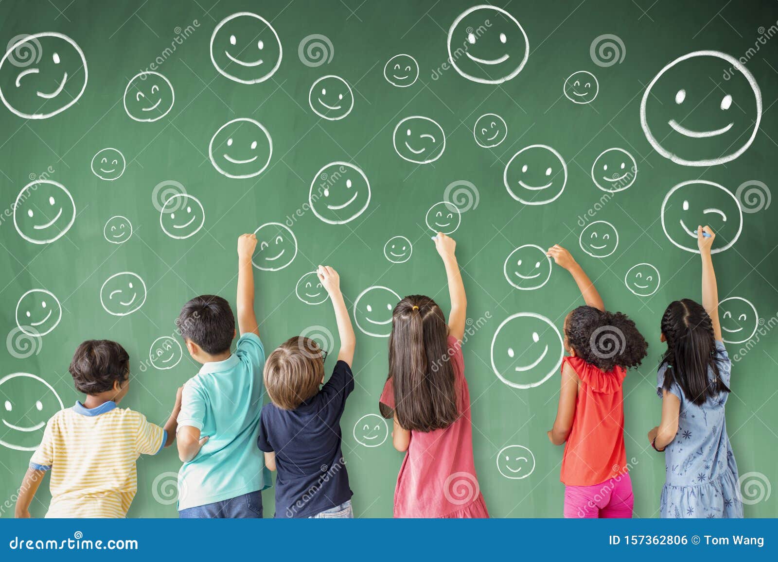 Children Drawing Emotion Face Icon on the Chalkboard Stock Photo ...