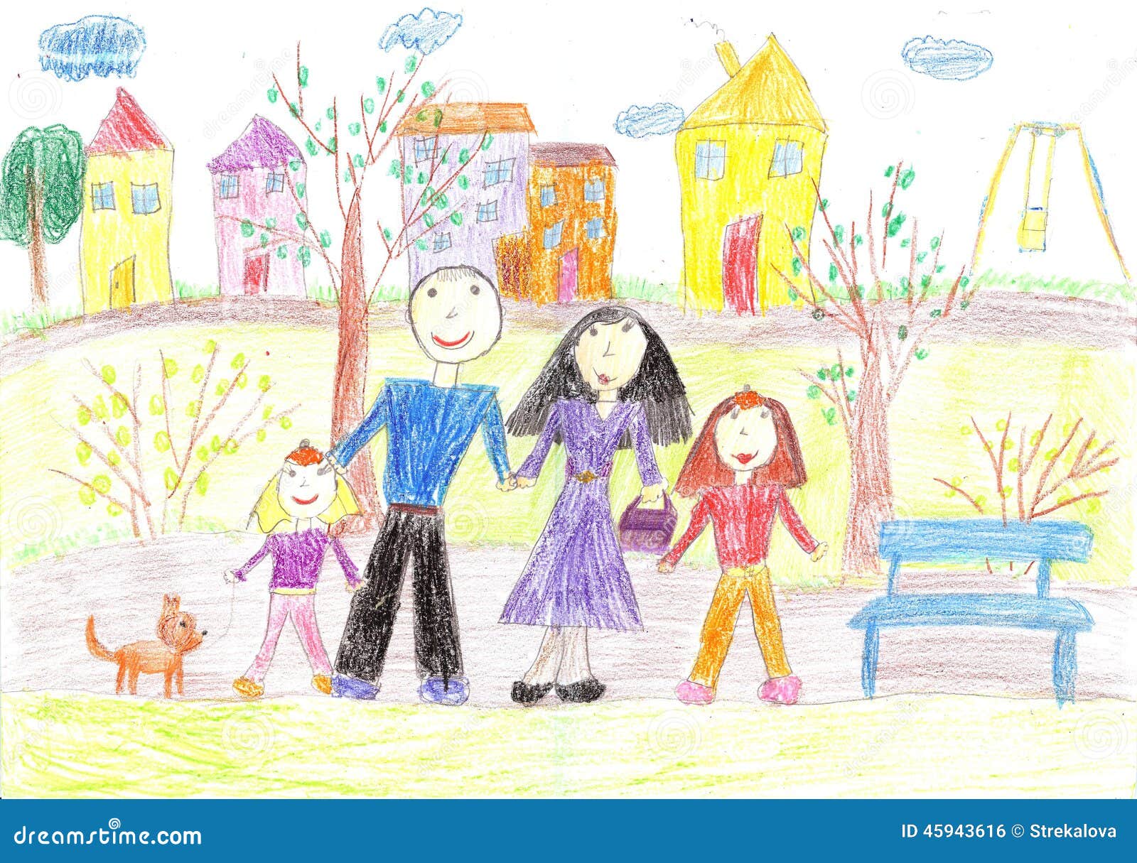 Children Drawing Family Stock Illustration - Image: 45943616