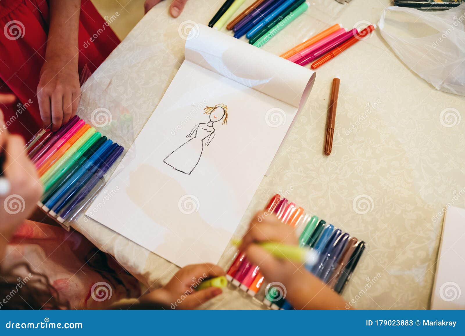 Children Drawing with Markers and Having Fun at Home Stock Image ...
