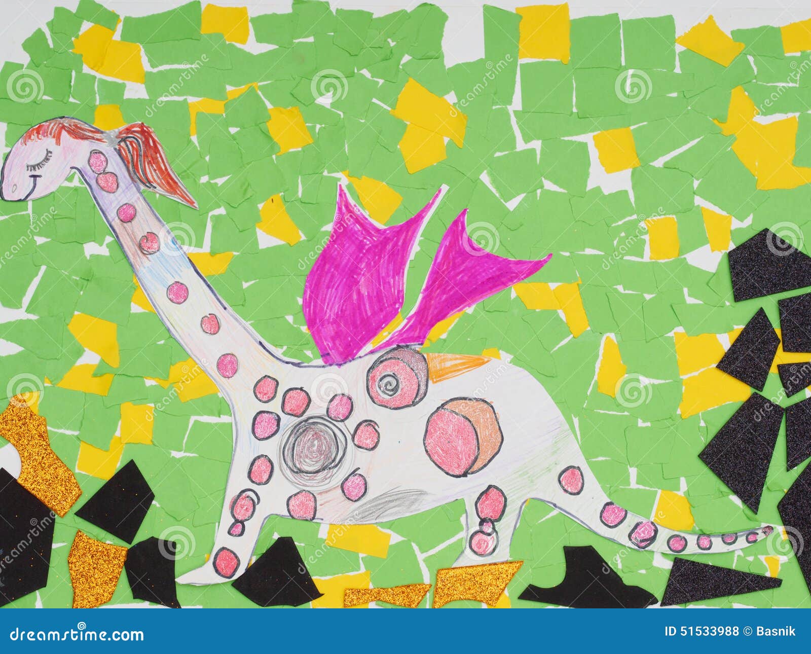 Children Drawing Multicolored Dinosaur Stock Illustration ...