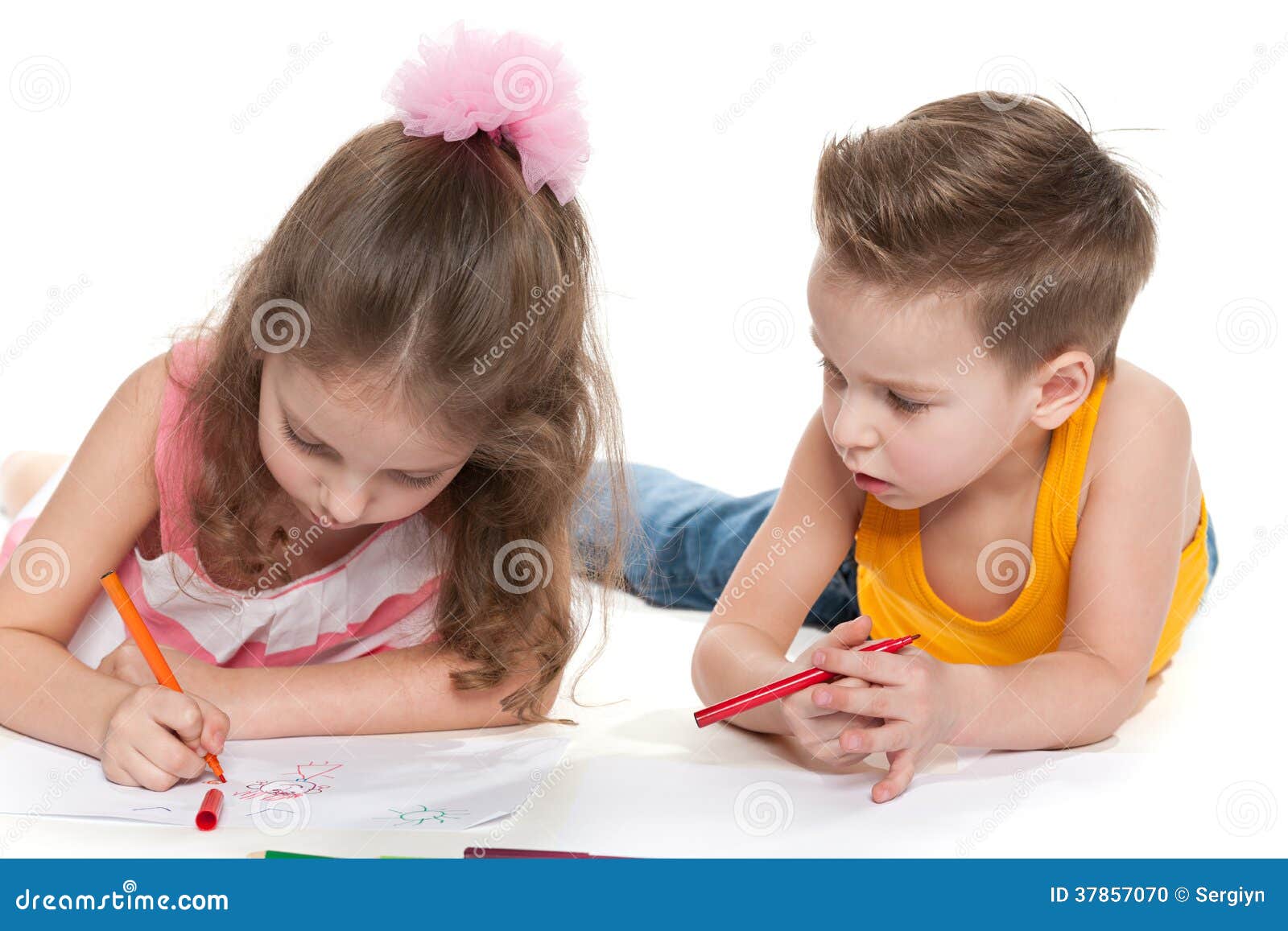 Children drawing on paper stock photo. Image of adorable - 37857070