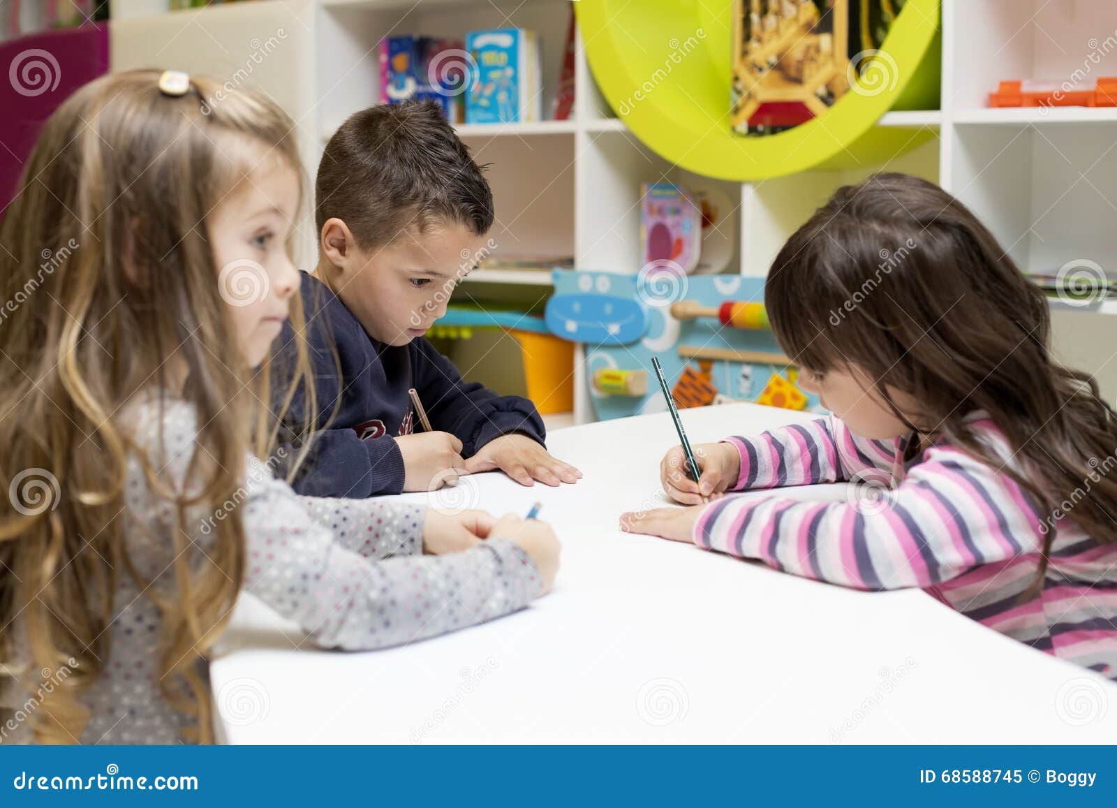 Children Drawing at Playroom Stock Image - Image of indoors, creativity ...
