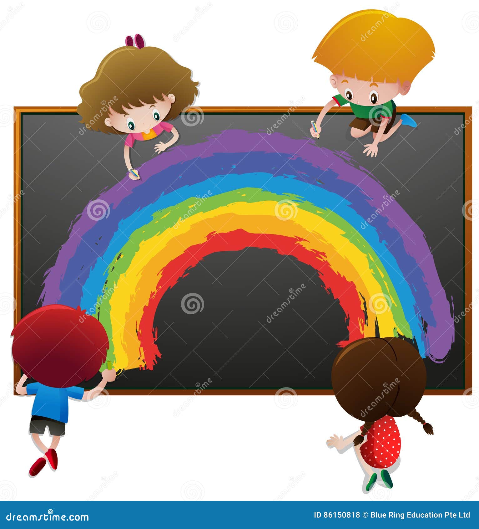 Children Drawing Rainbow on Board Stock Vector - Illustration of hobby ...
