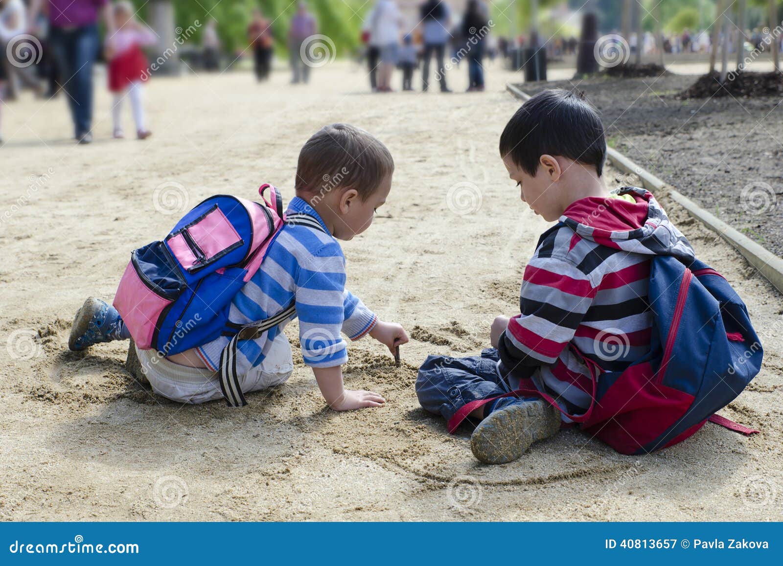 Children Drawing Into Sand With Stick Stock Image | CartoonDealer.com ...