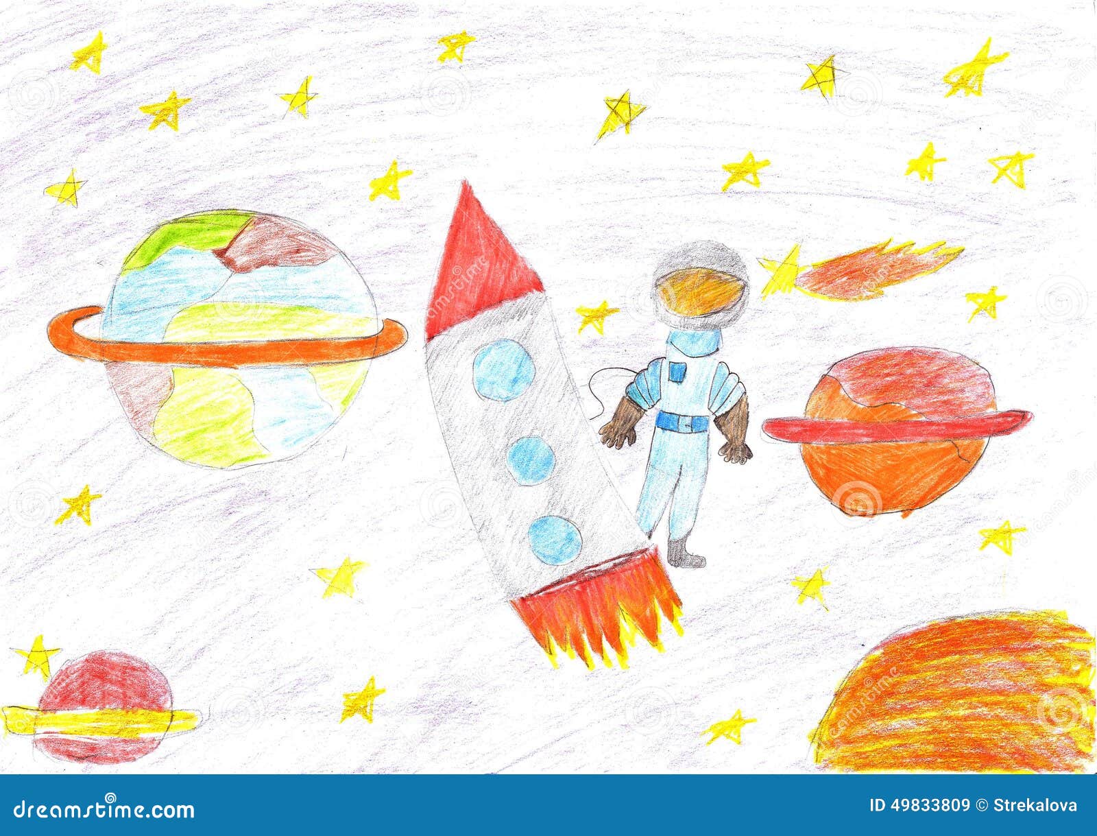 Children Drawing Space Planet Rocket Stock Illustration - Illustration ...