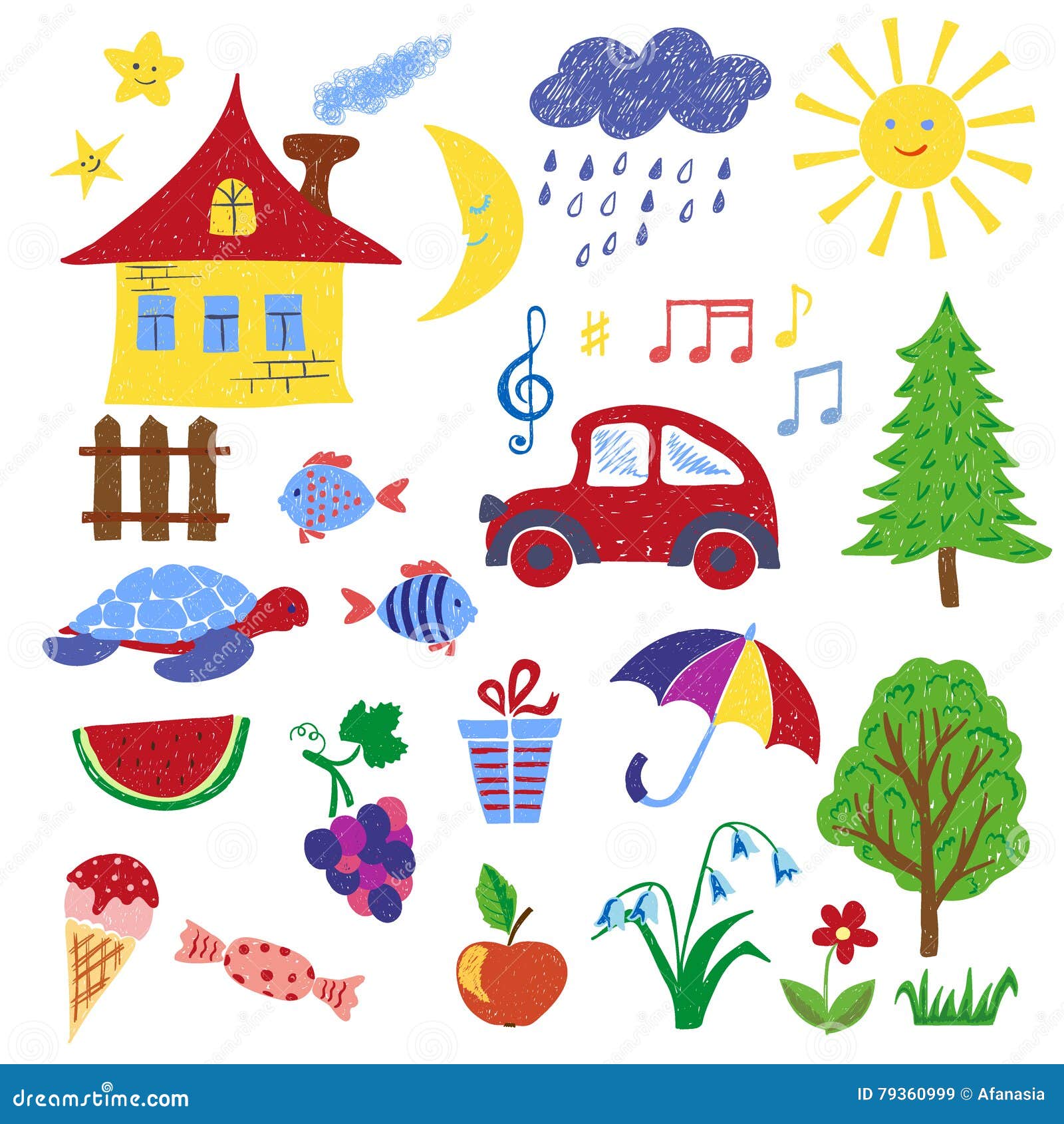 Children drawings set 2. stock vector. Illustration of colors - 79360999