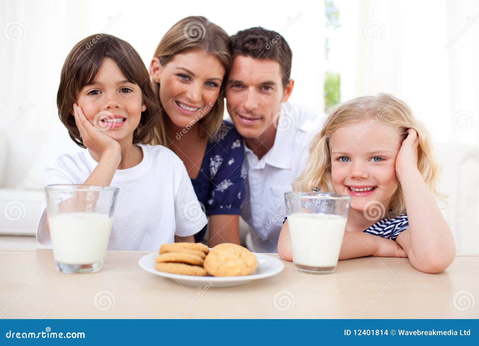 Children Eating Biscuits and Drinking Milk Stock Photo - Image of ...