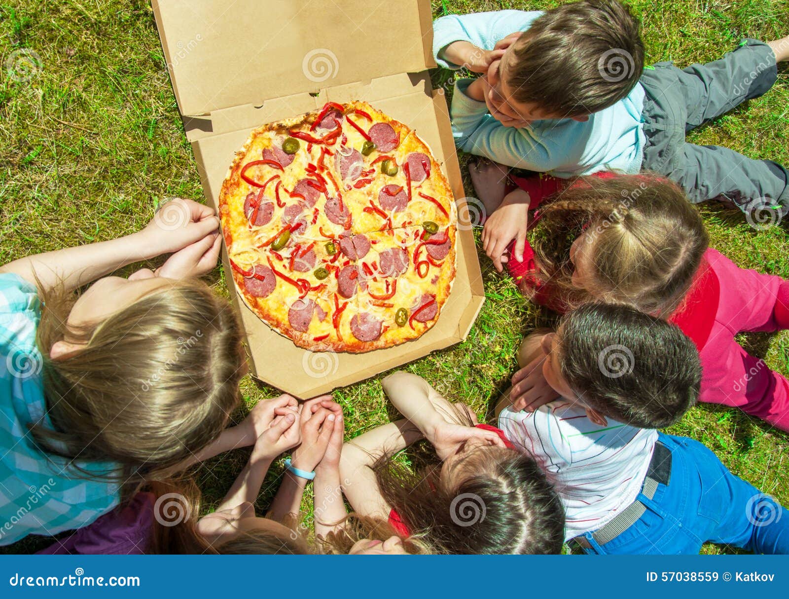 Children eating pizza stock image. Image of child, nature - 57038559