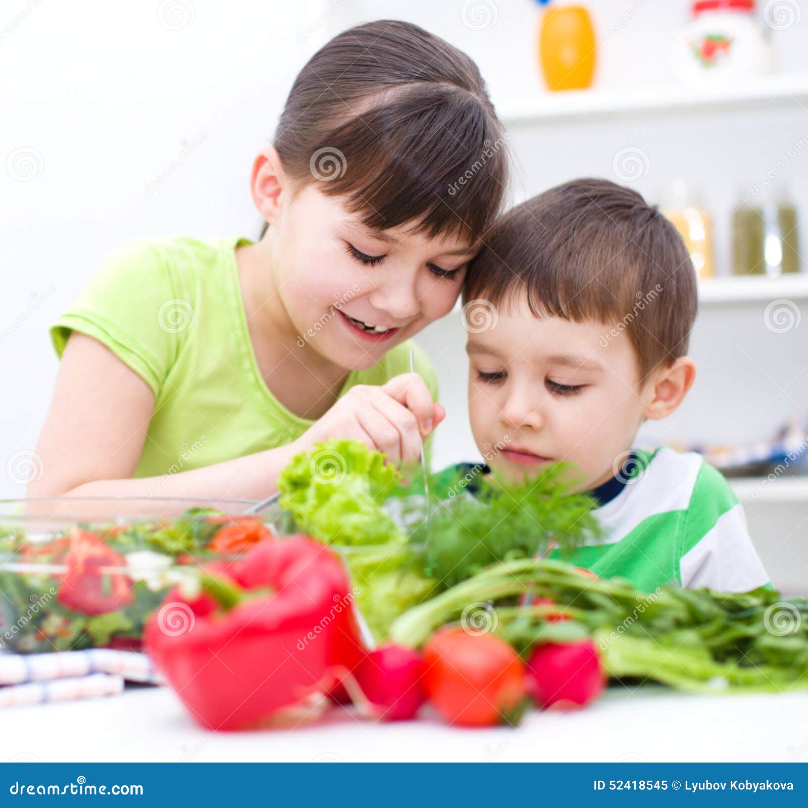 Children eating salad stock image. Image of cute, cucumber - 52418545