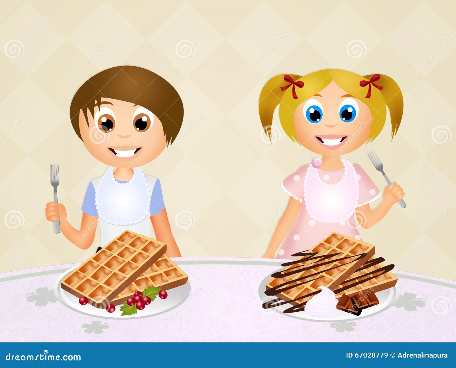 Children eating waffles stock illustration. Illustration of waffles ...