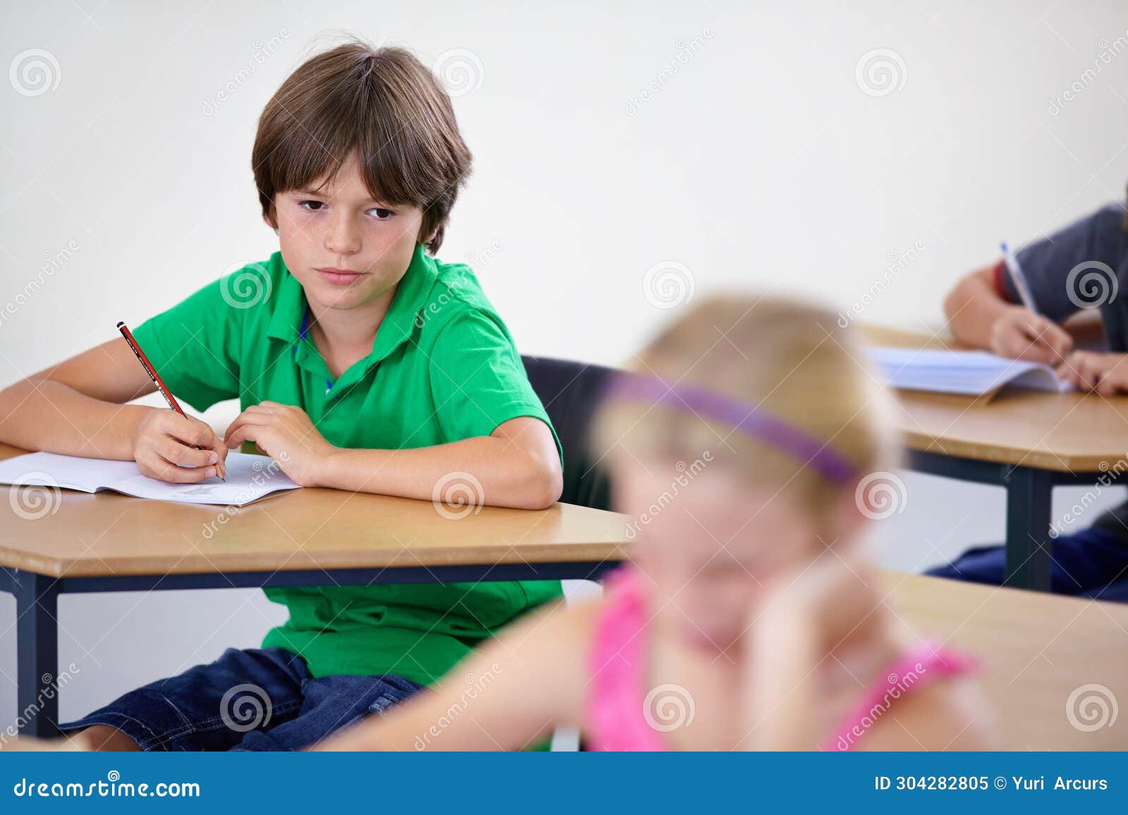 Children, Education and Boy Writing a Test, Knowledge and Learning with ...