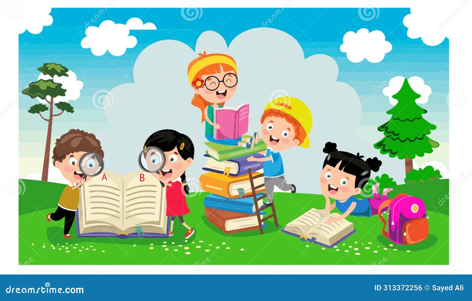 Children Education and Learning Vector Illustration.Children Enjoying ...