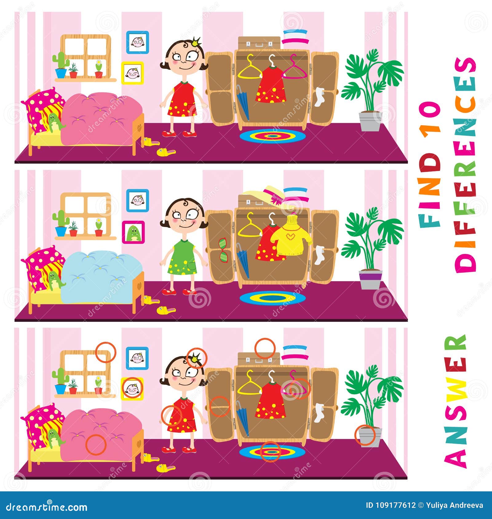 Children Educational Game of Find Ten Differences. Vector Funny ...