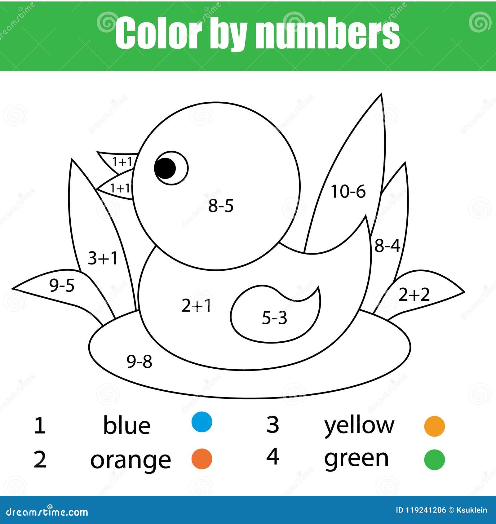 Children Educational Game. Mathematics Coloring Page with Duck Stock ... Children Educational Game. Mathematics Coloring Page with Duck Stock ...