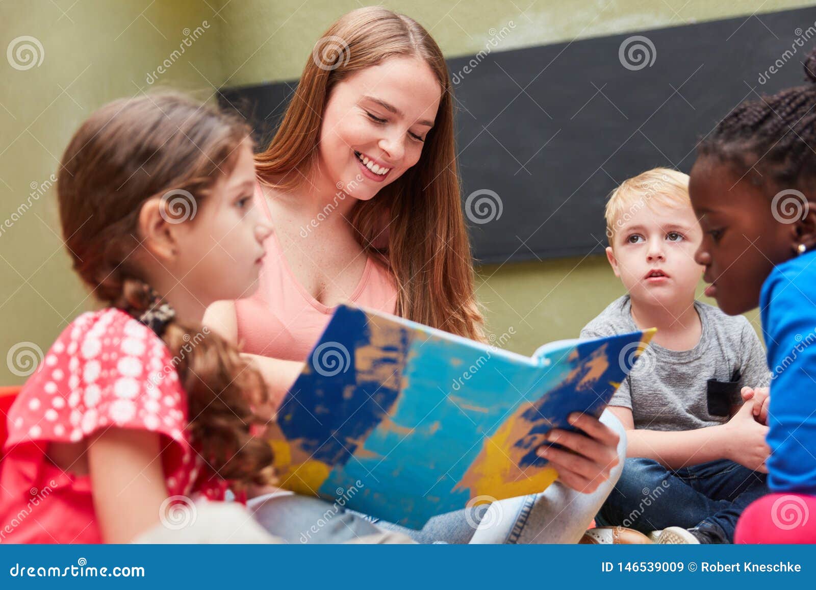 Children and Educator Reading Aloud Stock Image - Image of happy ...