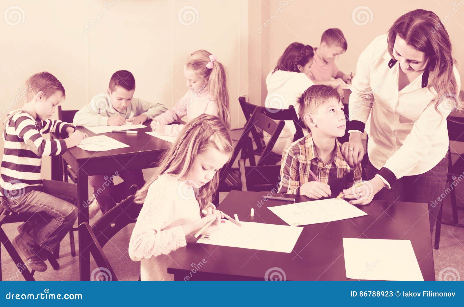 Children of Elementary Age Having Class of Art Stock Image - Image of ...