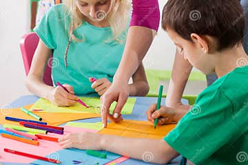 Children enjoy drawing stock image. Image of arts, child - 37068793