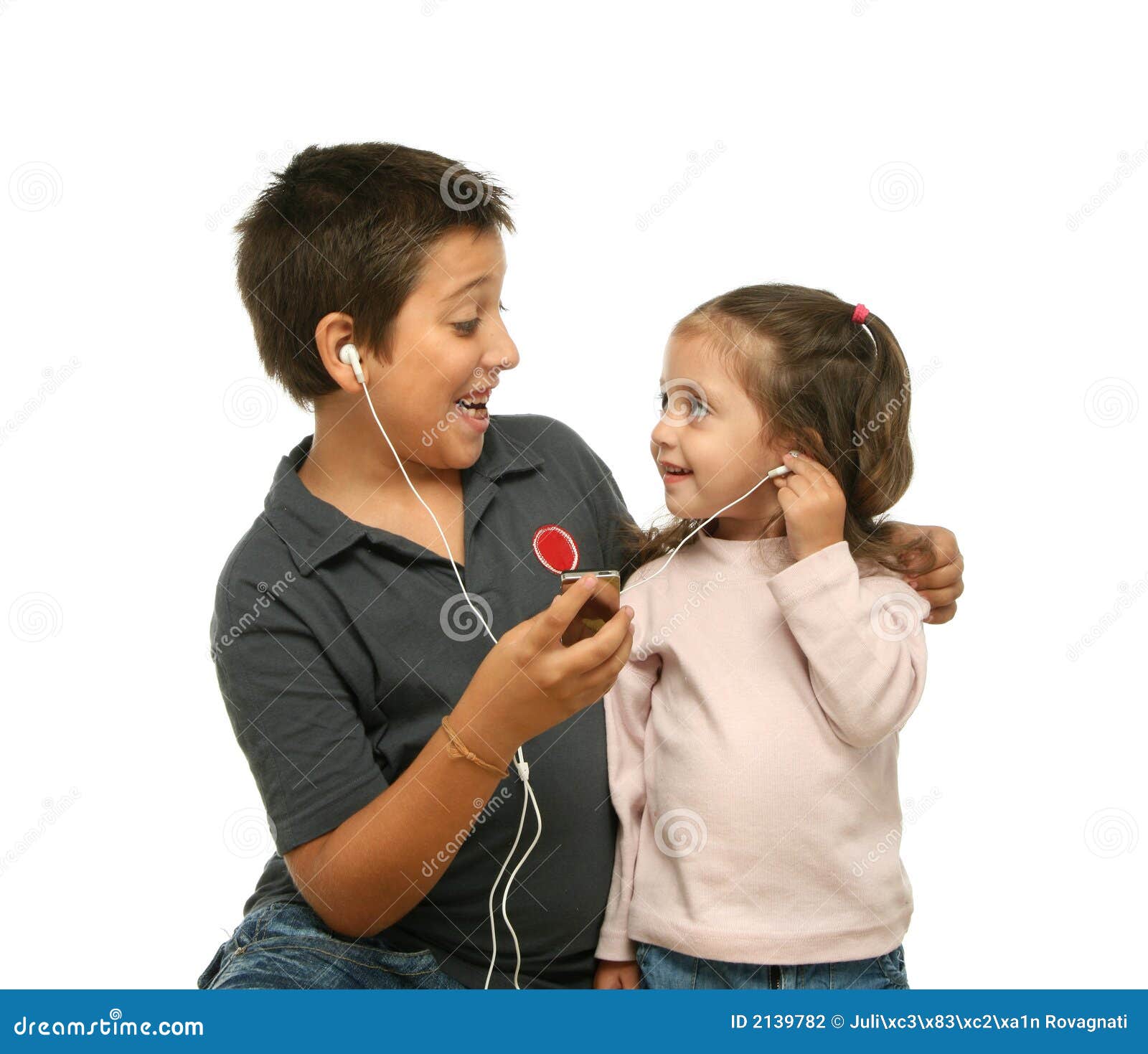 Children Enjoying a Mp4 Player Stock Photo - Image of player, white ...