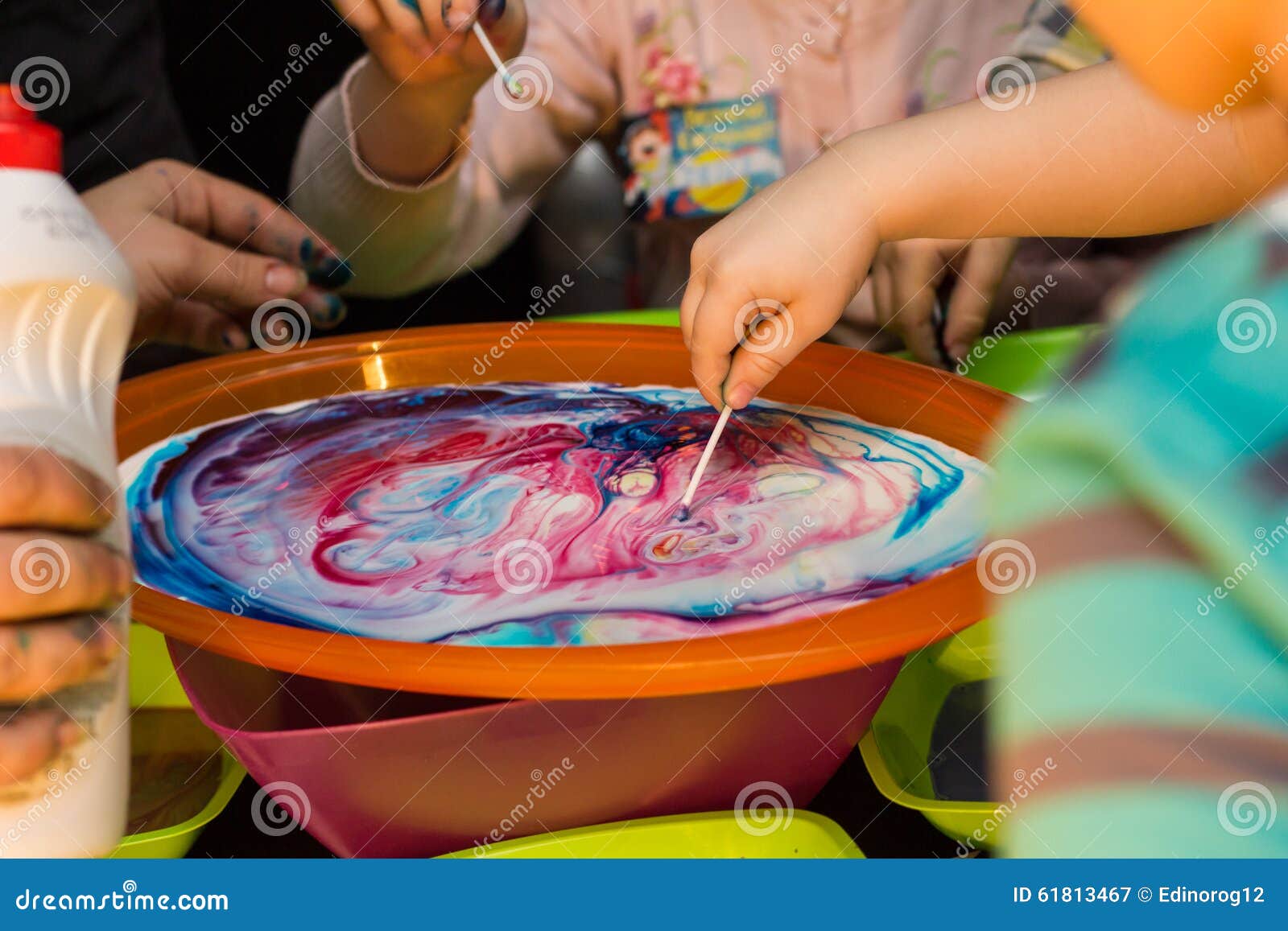 Children Experiment with the Colors in the Dishes Stock Image - Image ...