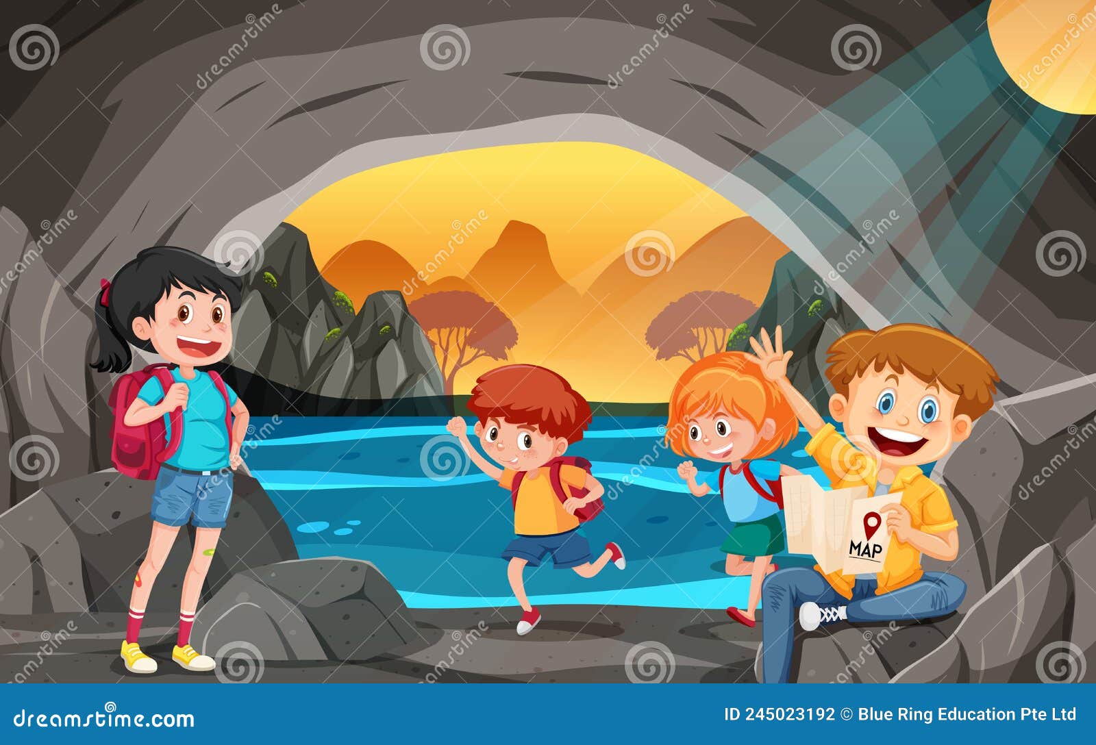 Children Exploring Nature Cave Stock Vector - Illustration of eps10 ...