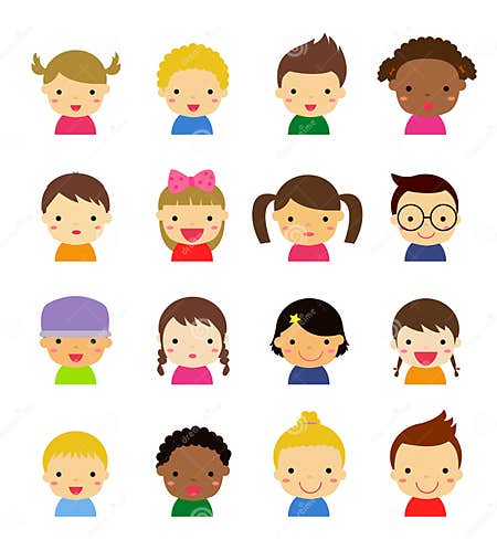 Children face set stock vector. Illustration of active - 80711073