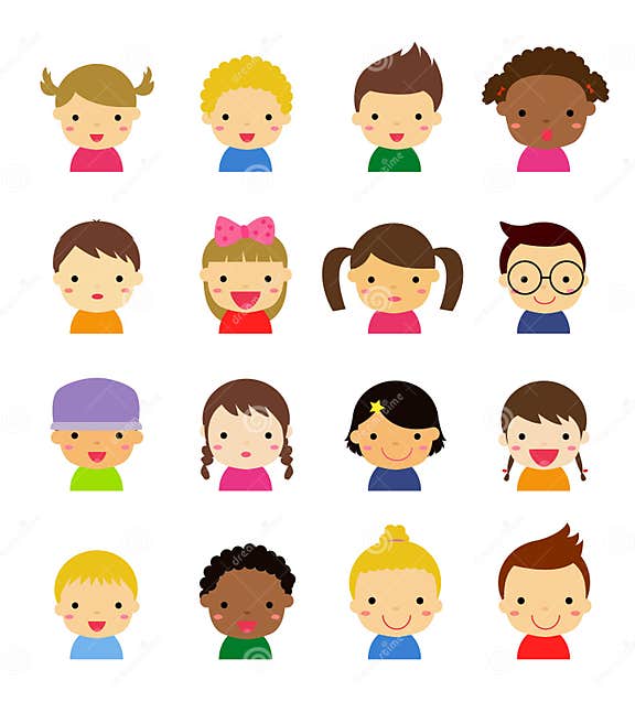 Children face set stock vector. Illustration of active - 80711073