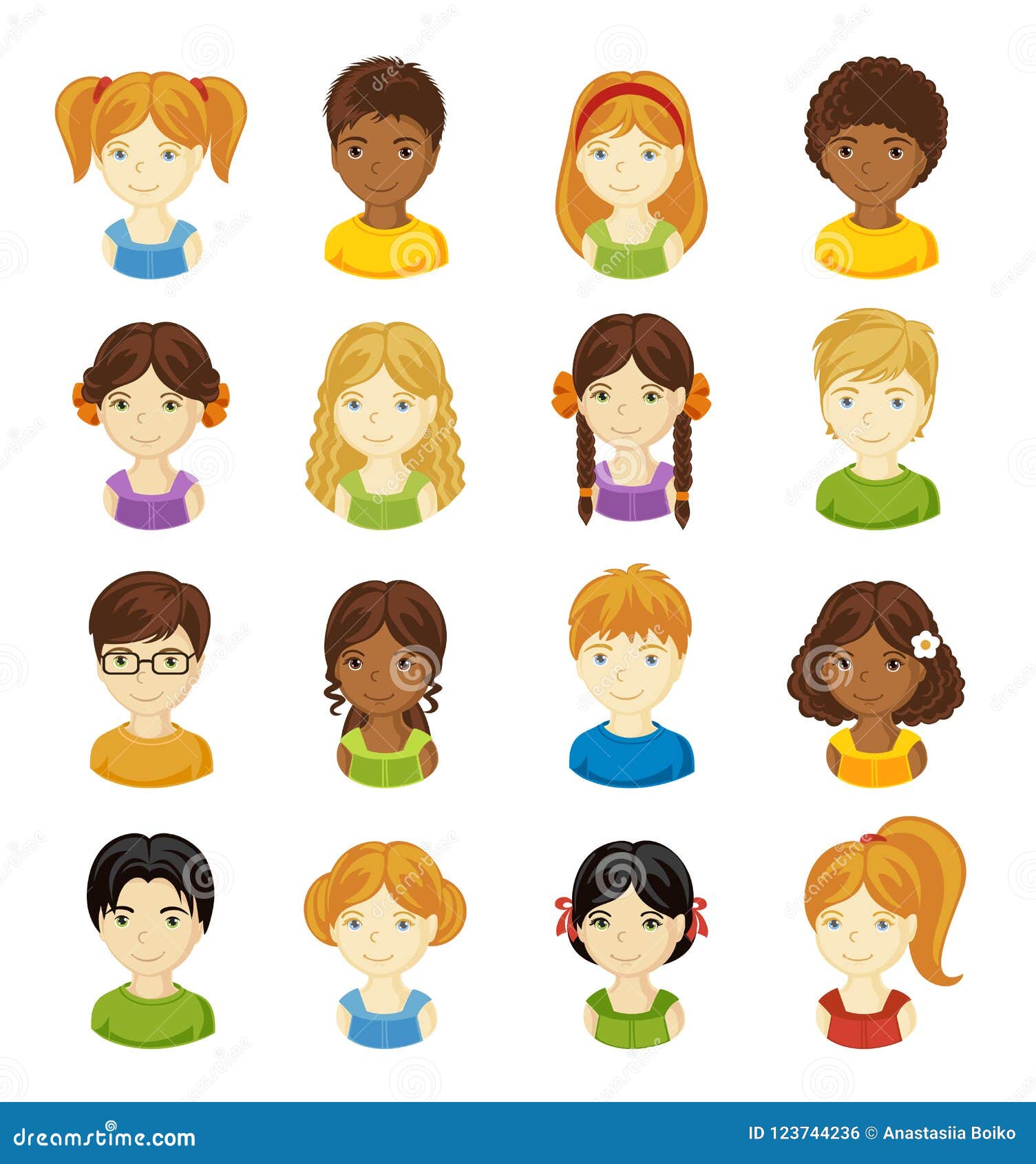 Children Faces Set. Vector Illustration Set of Different Avatars Stock ...
