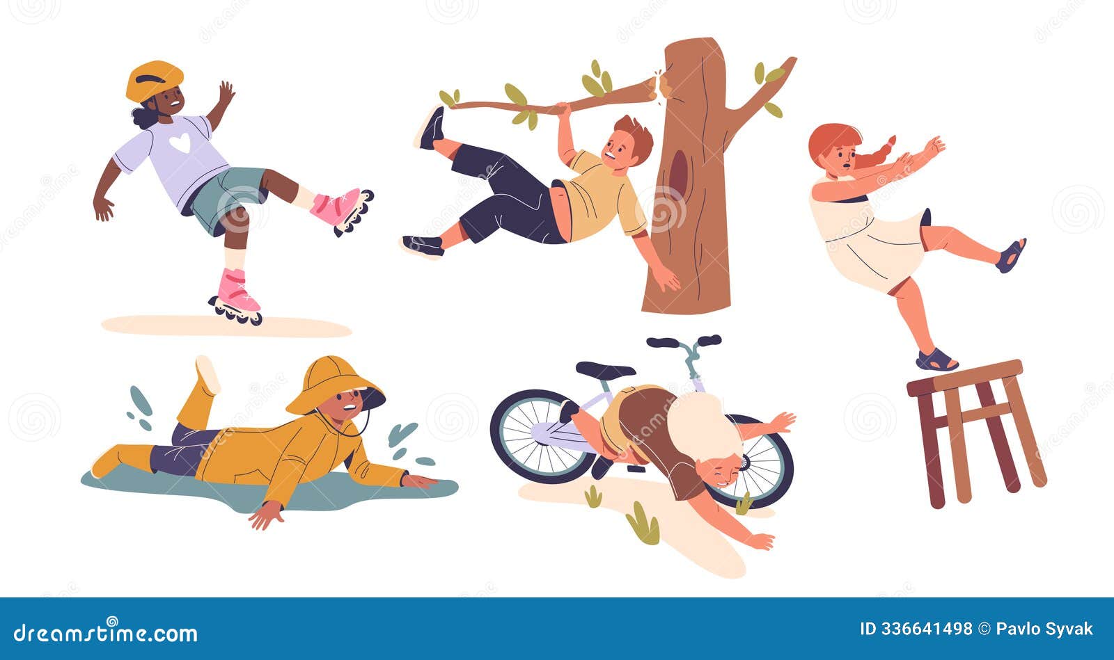 Children Falling During Different Playtime Activities Such As ...