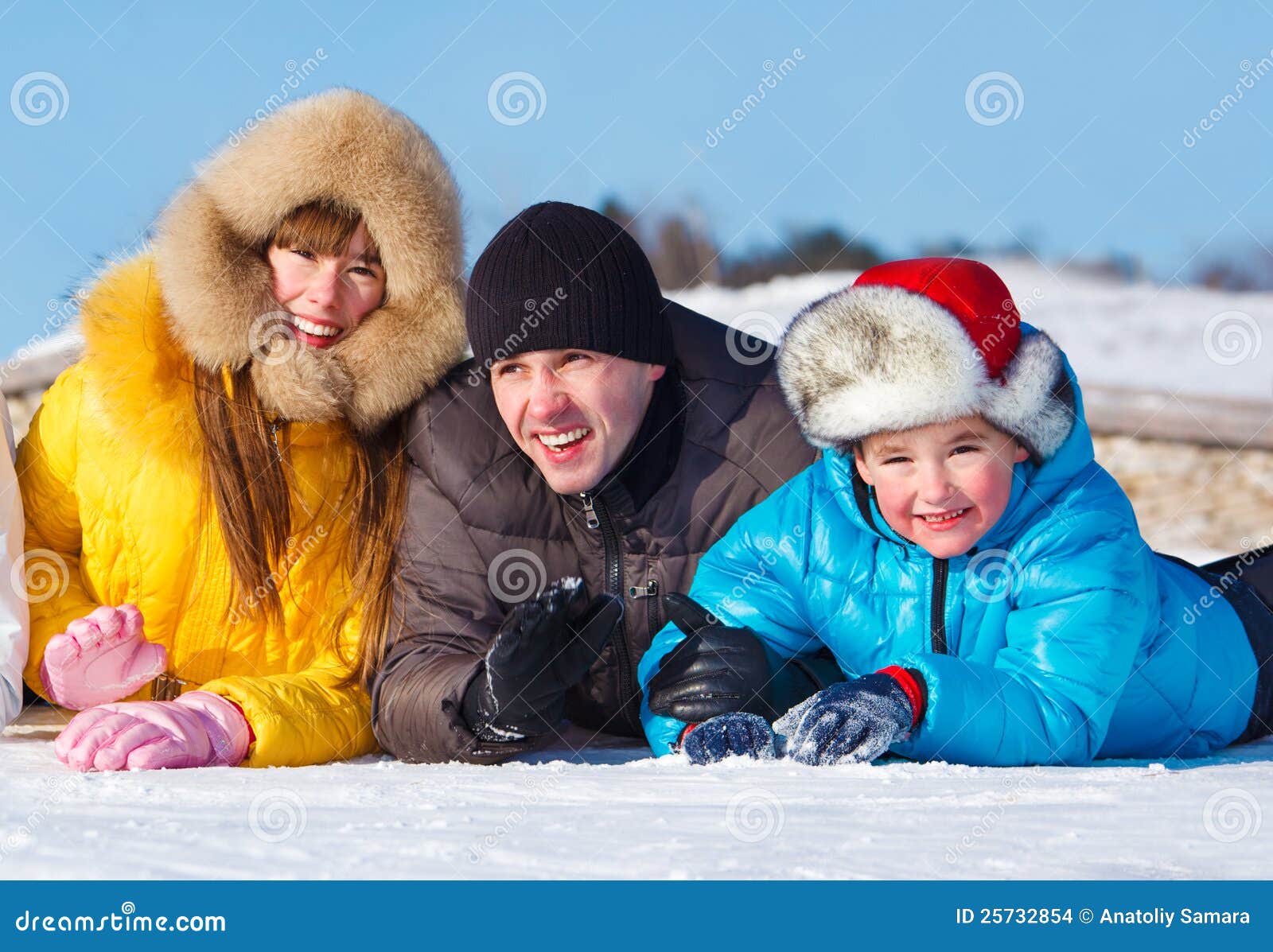 Children with Father on Snow Stock Photo - Image of father, beautiful ...
