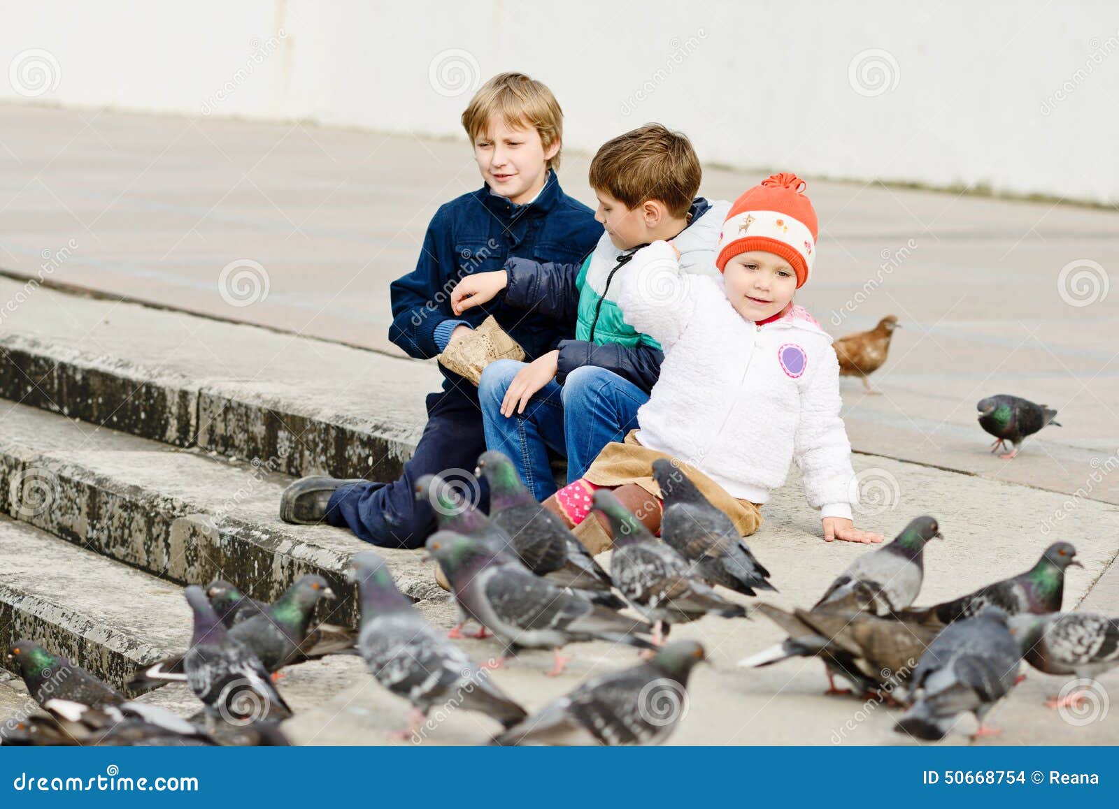 Children feeding doves stock photo. Image of cute, child - 50668754