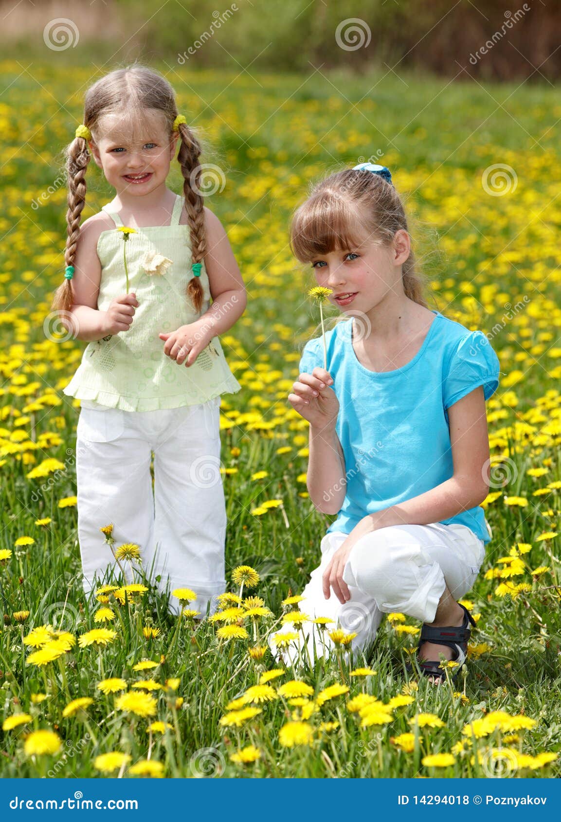 Children in Field with Flower. Stock Photo - Image of human, kids: 14294018