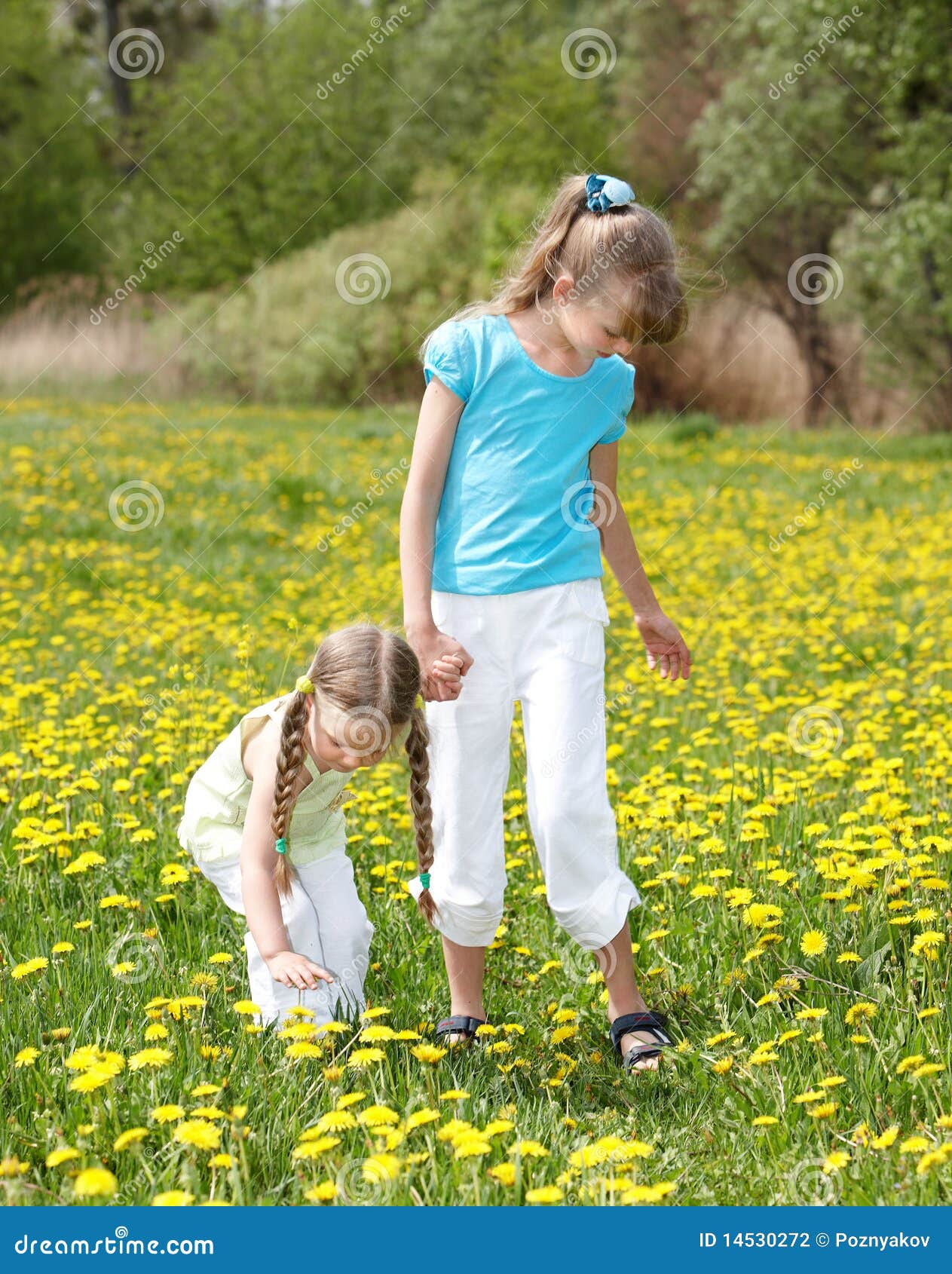Children in Field with Flower. Stock Photo - Image of beautiful ...