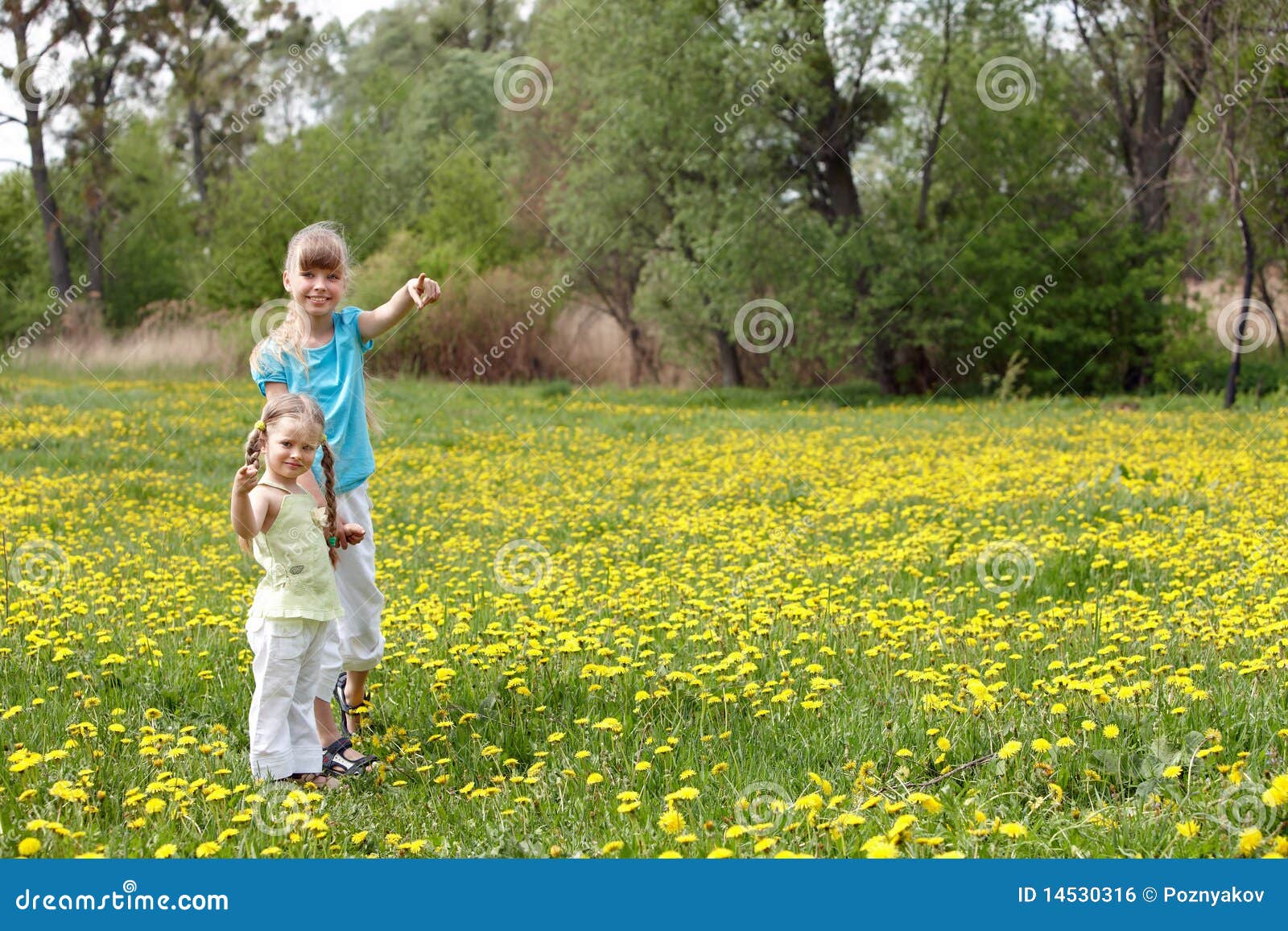 Children in Field with Flower. Stock Photo - Image of human, blue: 14530316