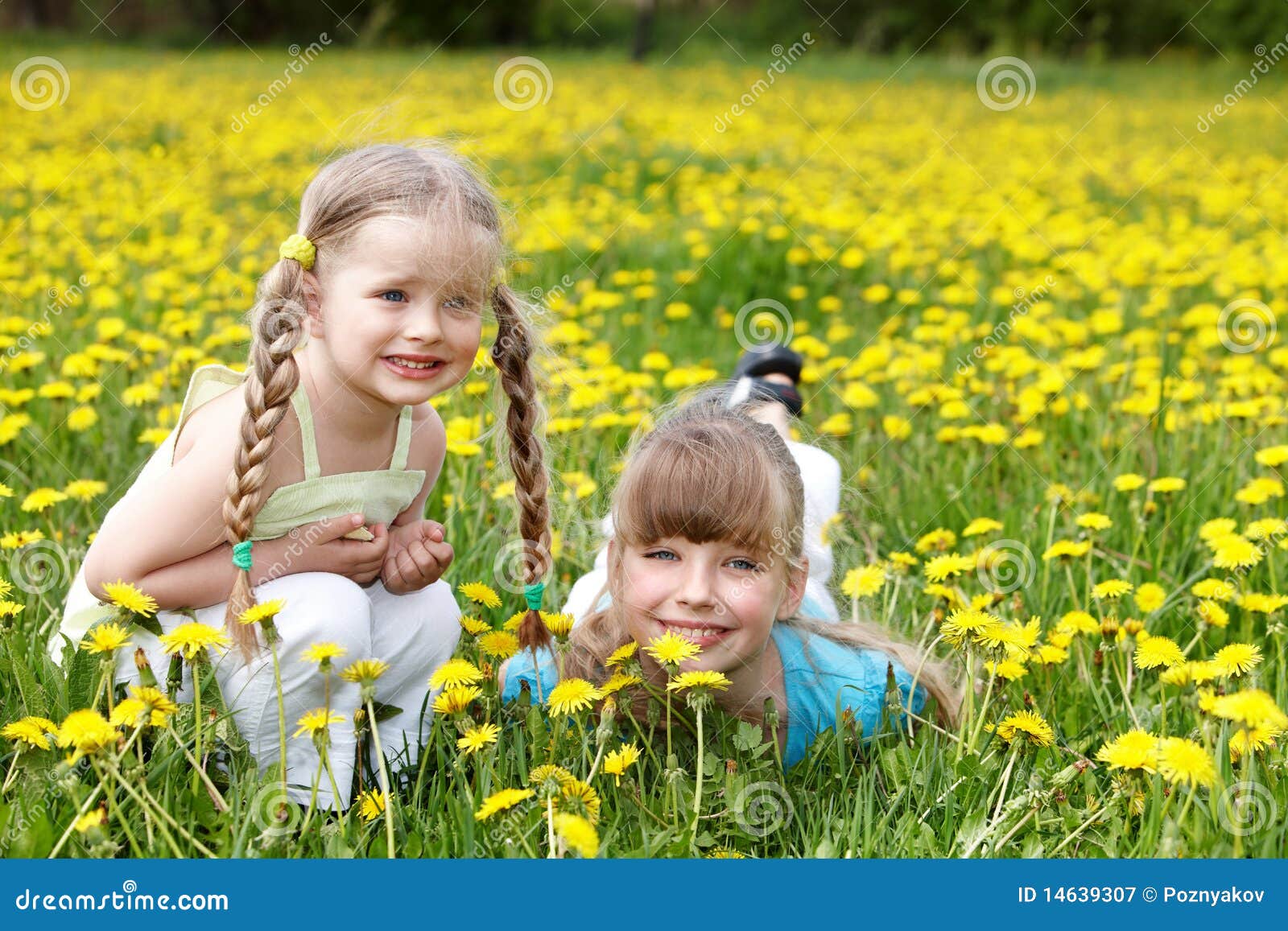 Children in Field with Flower. Stock Image - Image of field, grass ...