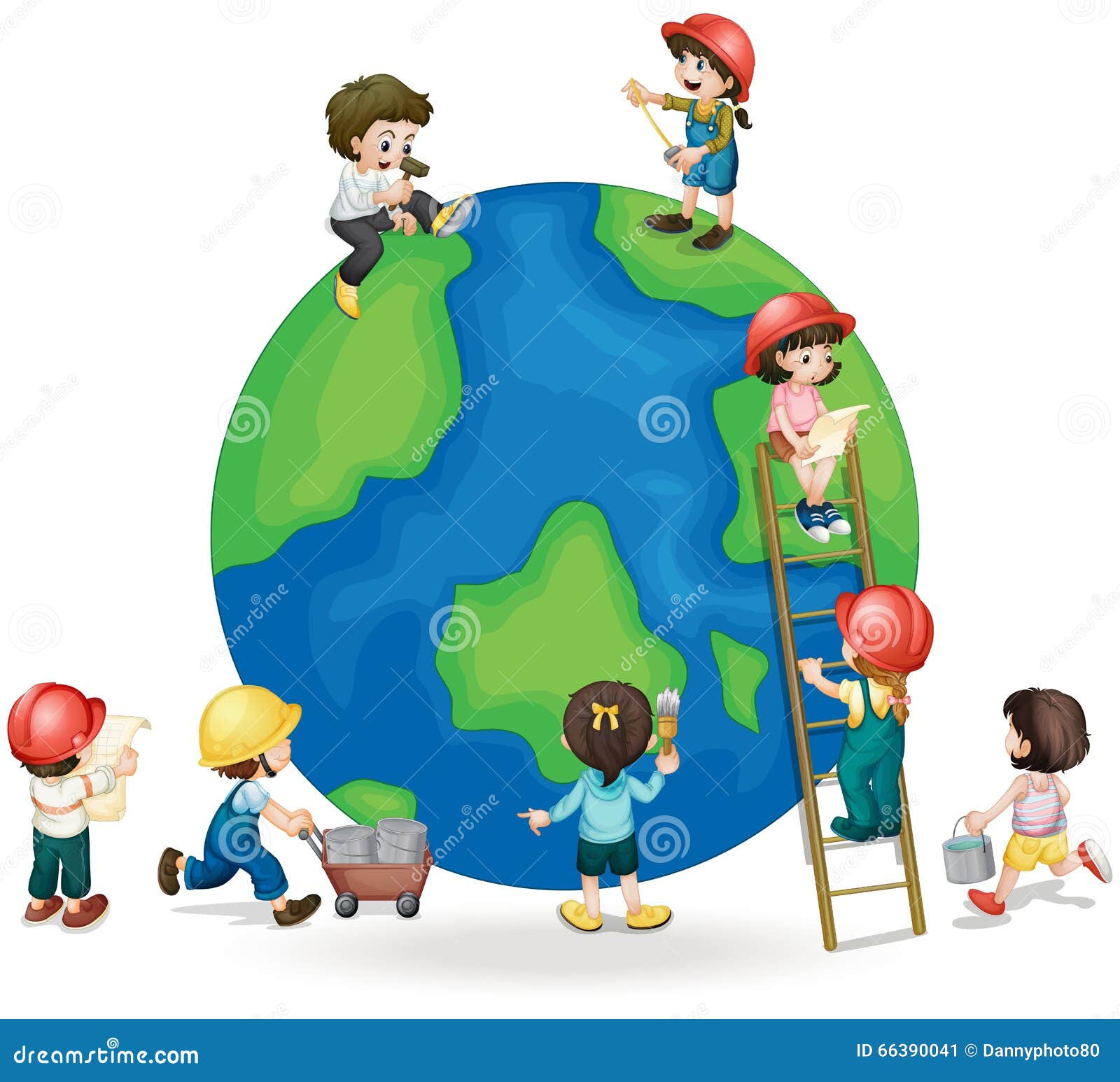 Children Fixing and Painting the Globe Stock Illustration ...