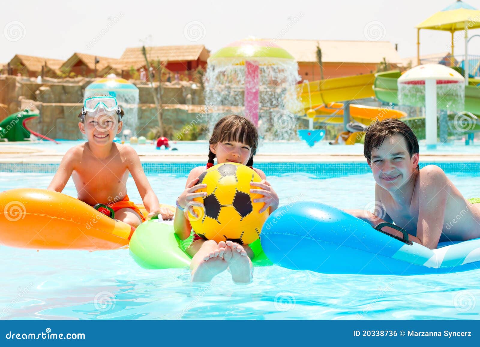 Children Floating on Pool Toys Stock Photo - Image of female, girl ...