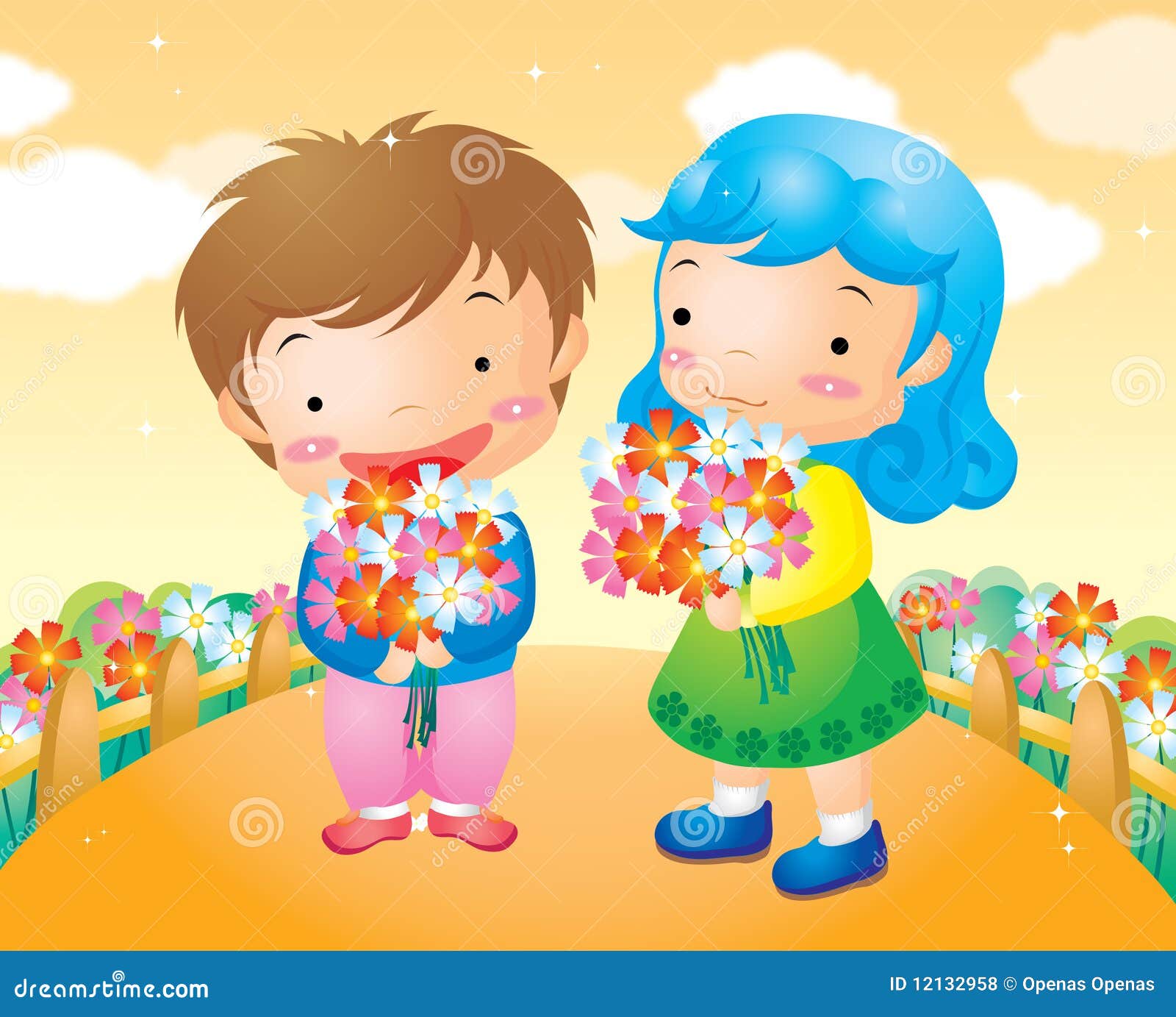 Children with flower stock vector. Illustration of female - 12132958