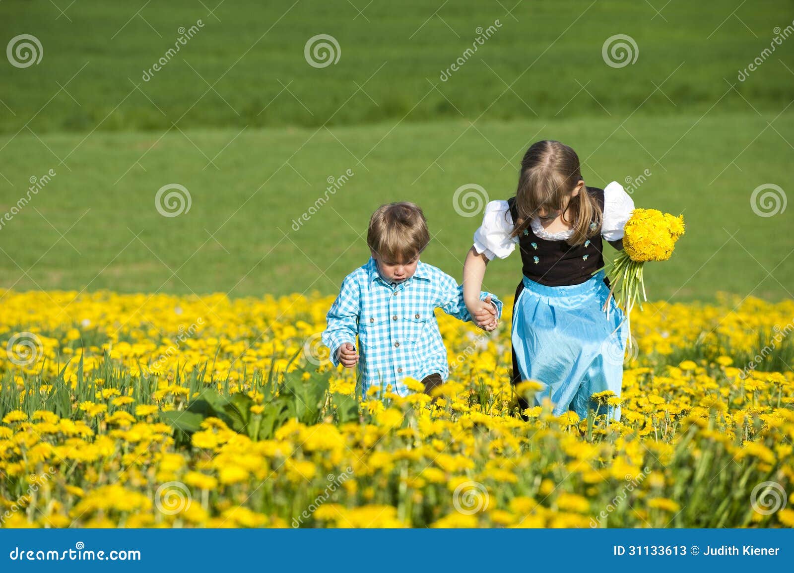 Children in a Flower Meadow Stock Image - Image of sisters, flowers ...