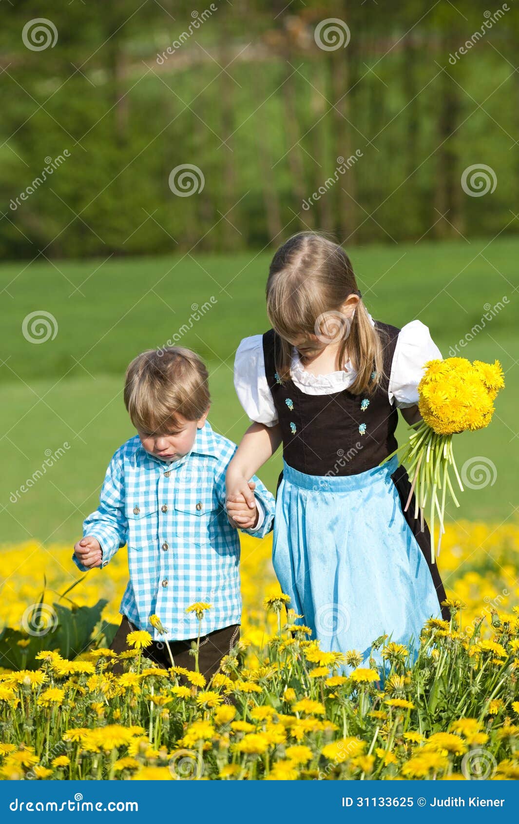 Children in a Flower Meadow Stock Image - Image of spring, traditional ...