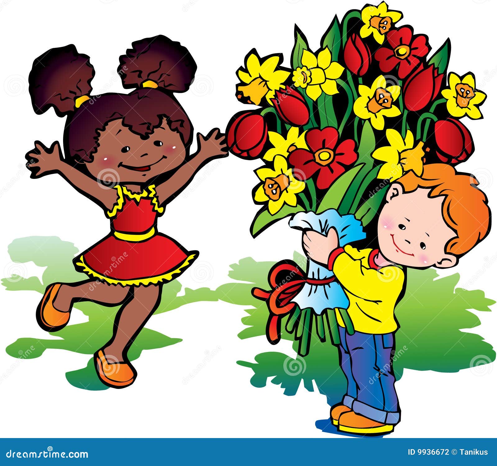 Children with flowers. stock illustration. Illustration of love - 9936672