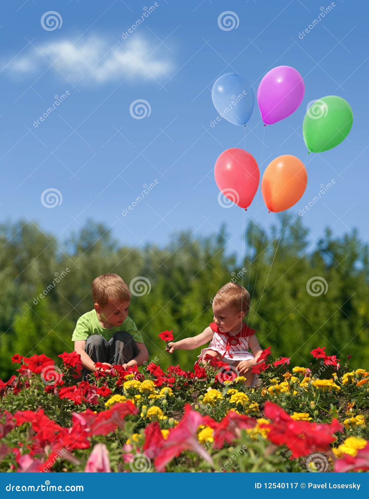 Children with Flowers and Balloons Collage Stock Image - Image of child ...