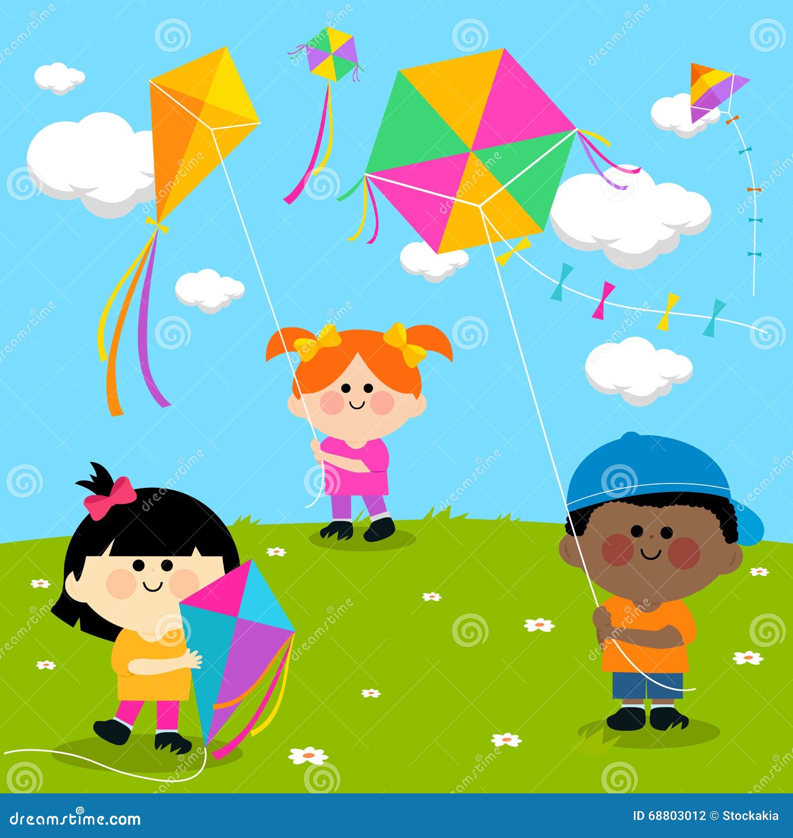 Children Flying Kites in the Sky. Vector Illustration Stock Vector ...