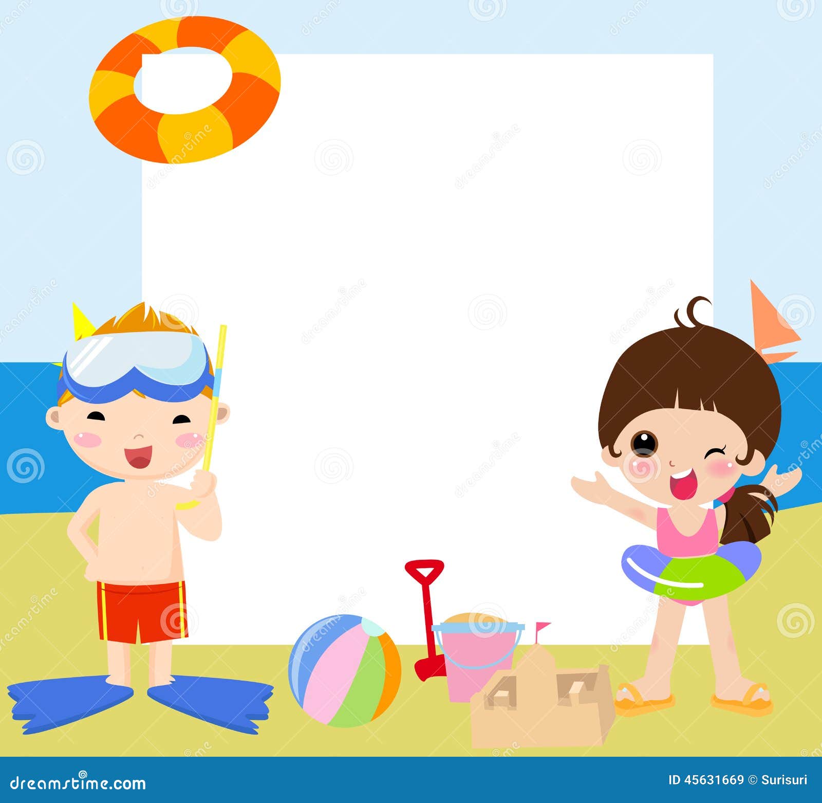 Children and frame-summer stock vector. Illustration of swimsuit - 45631669
