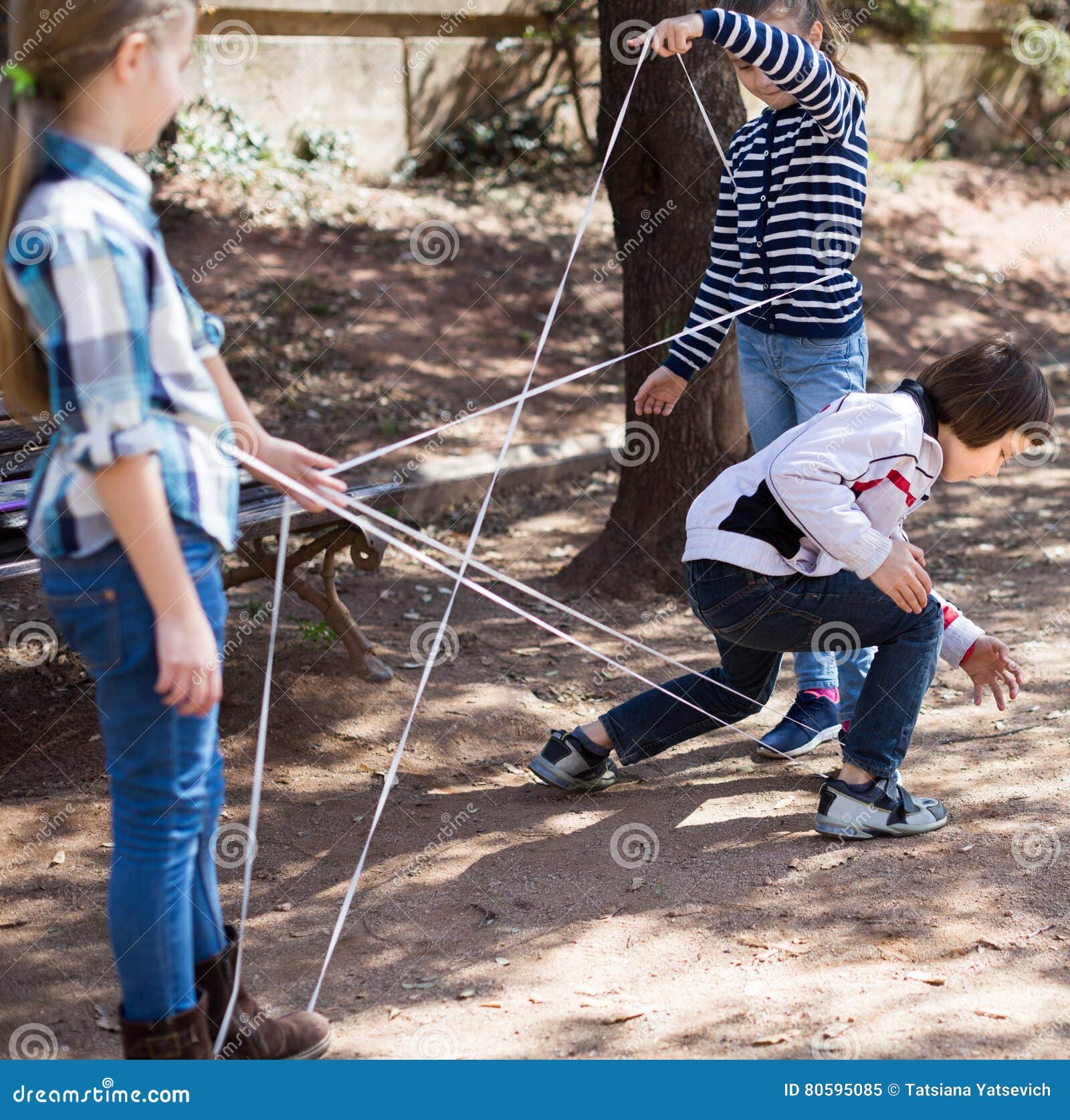 Children Games. Boy Gently Passes through the Tangled Rope Stock Image ...
